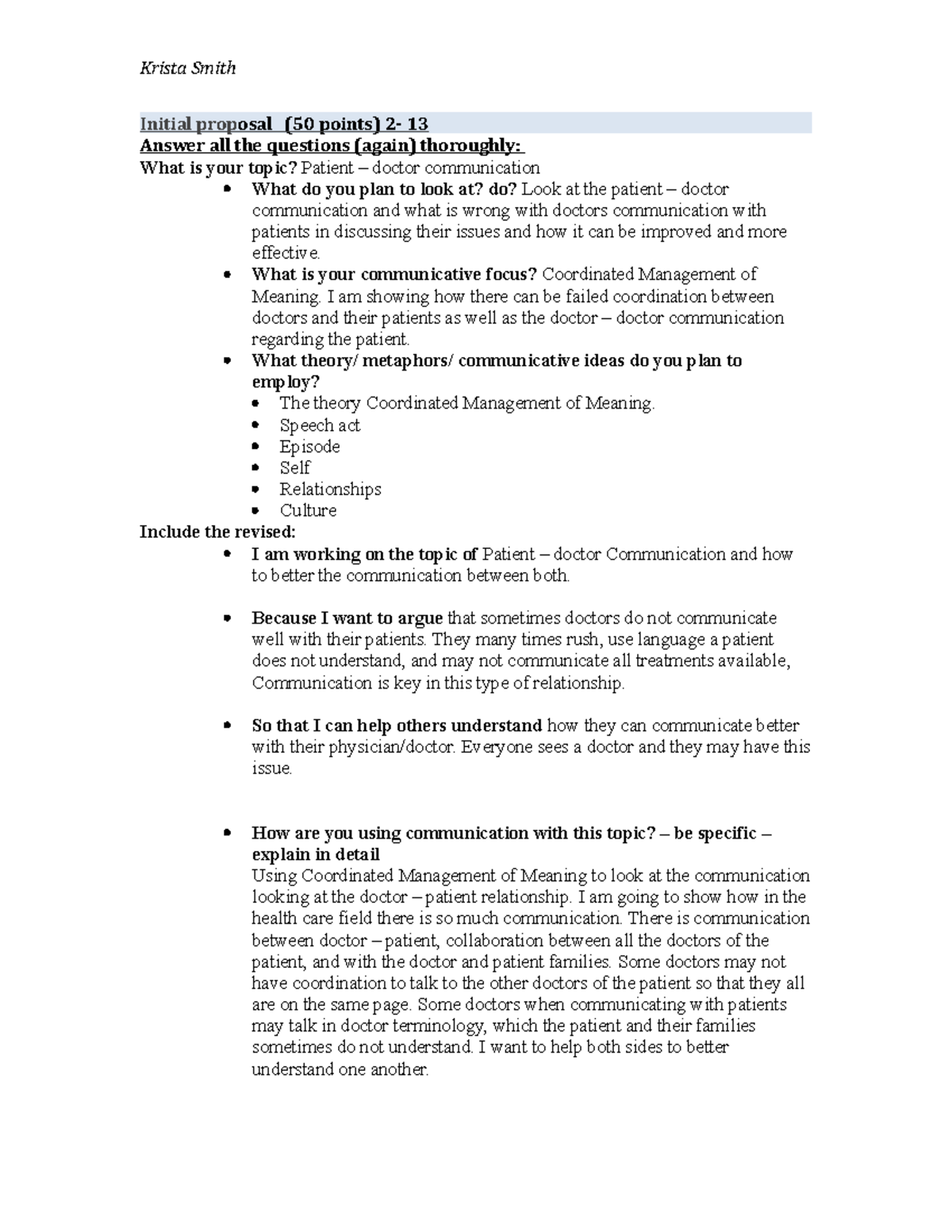 Initial proposal - n/a - Krista Smith Initial proposal (50 points) 13 ...