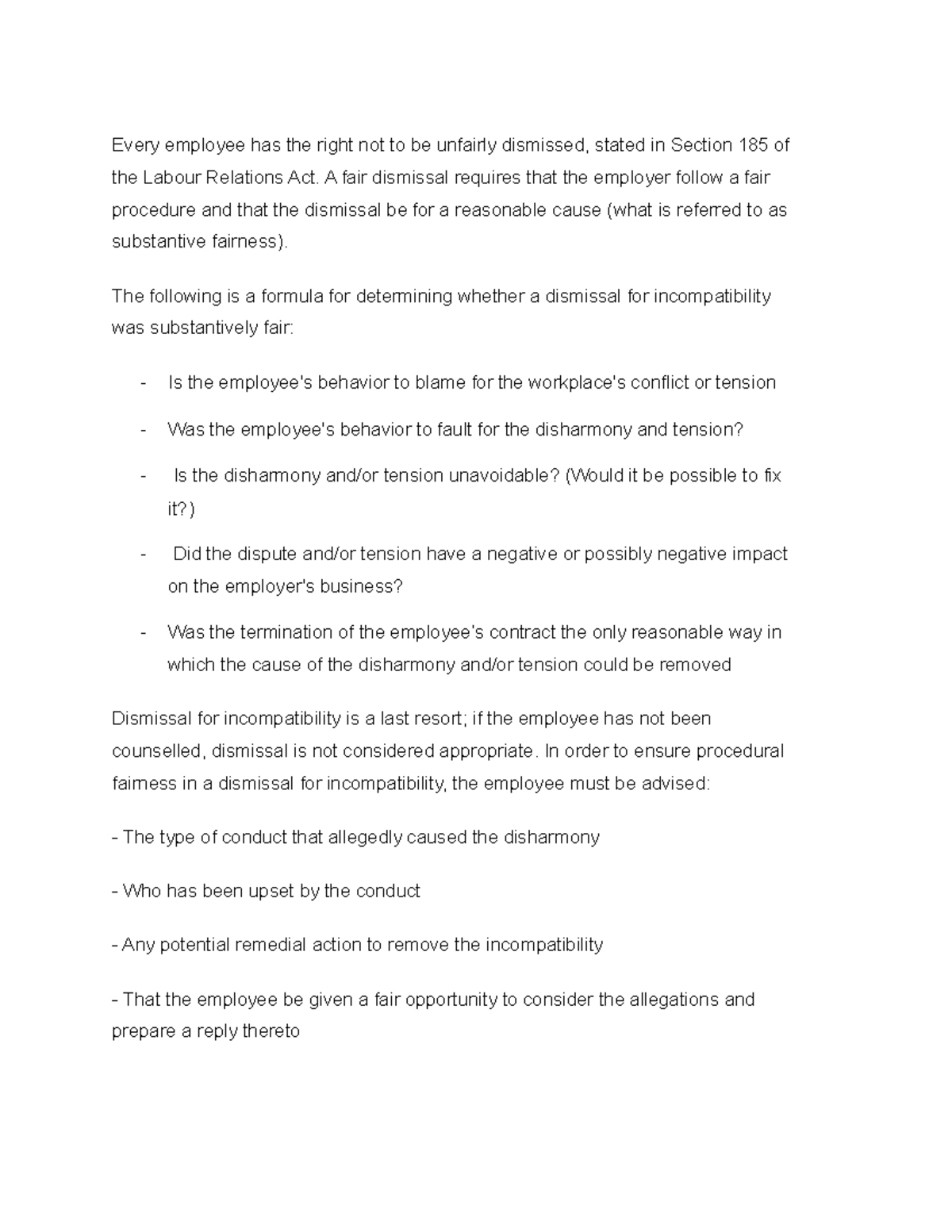 Individual LAW Notes - Every employee has the right not to be unfairly ...