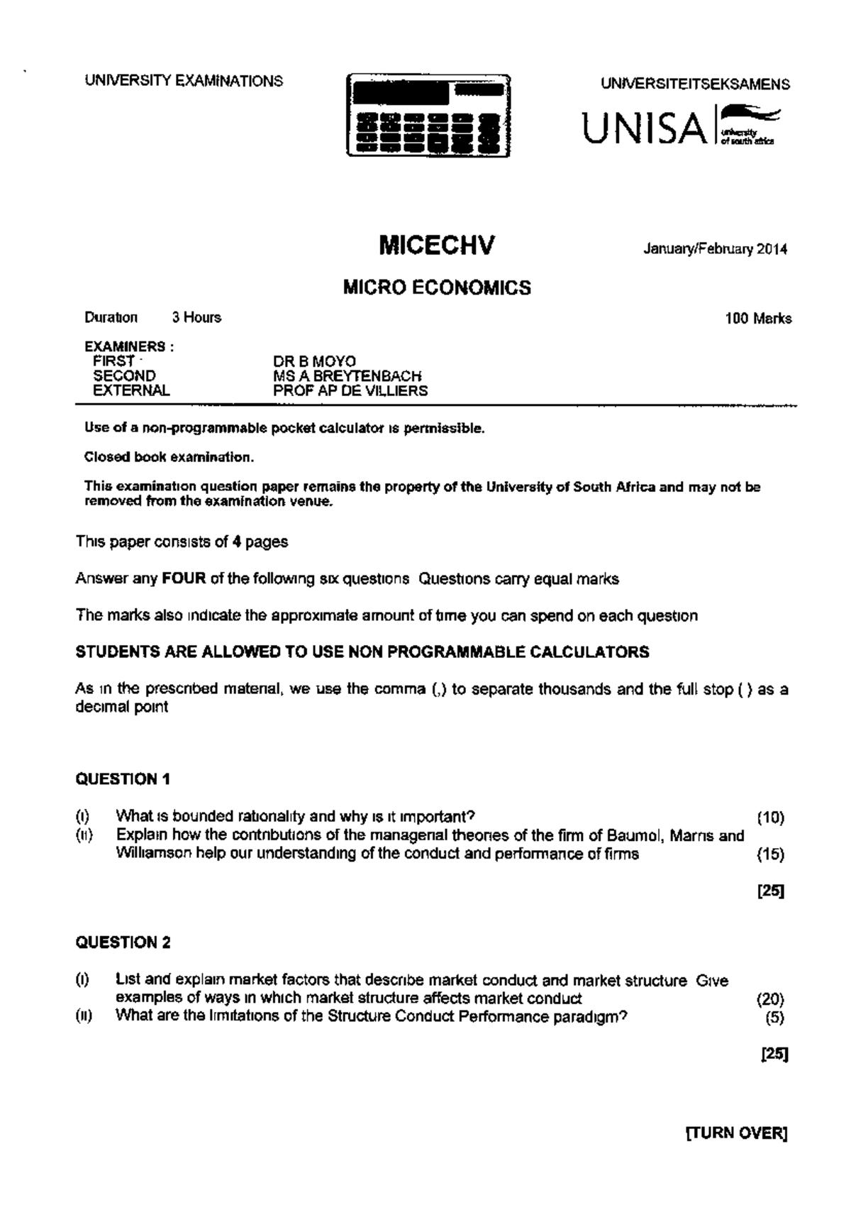 Past exam paper - ECS4861 - Studocu