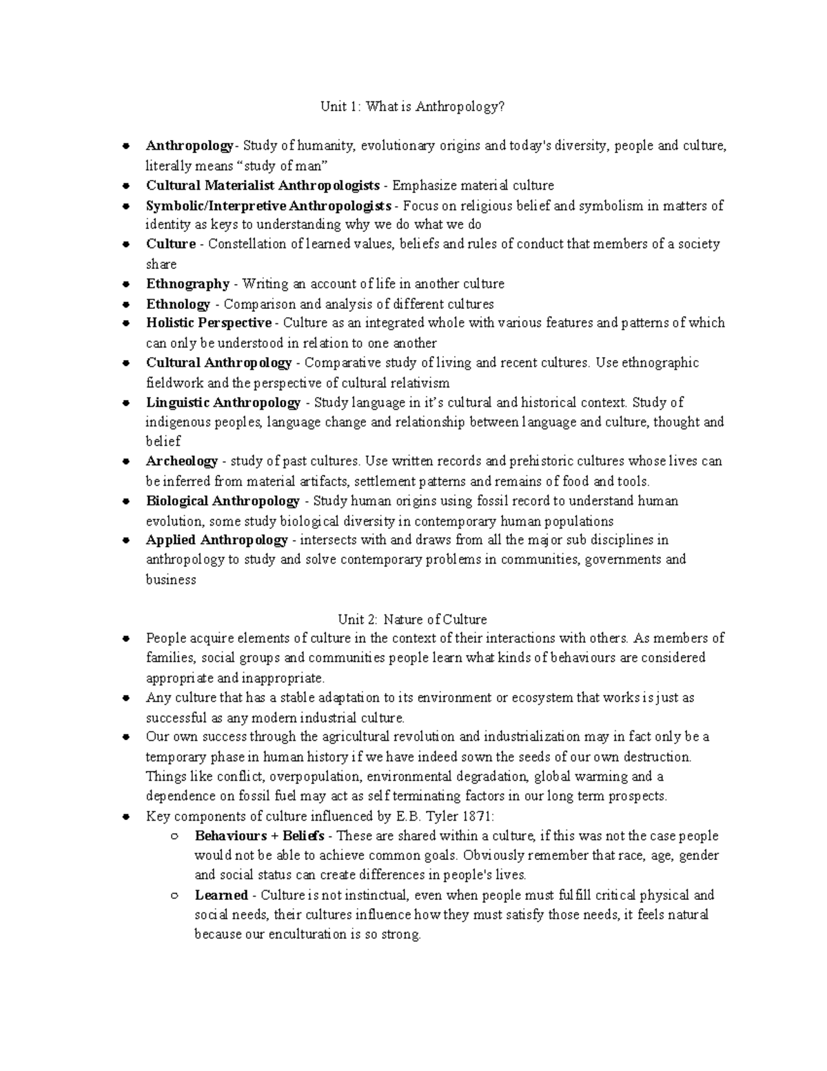 ANTH1150 Final Exam Review - Unit 1: What is Anthropology? Anthropology ...