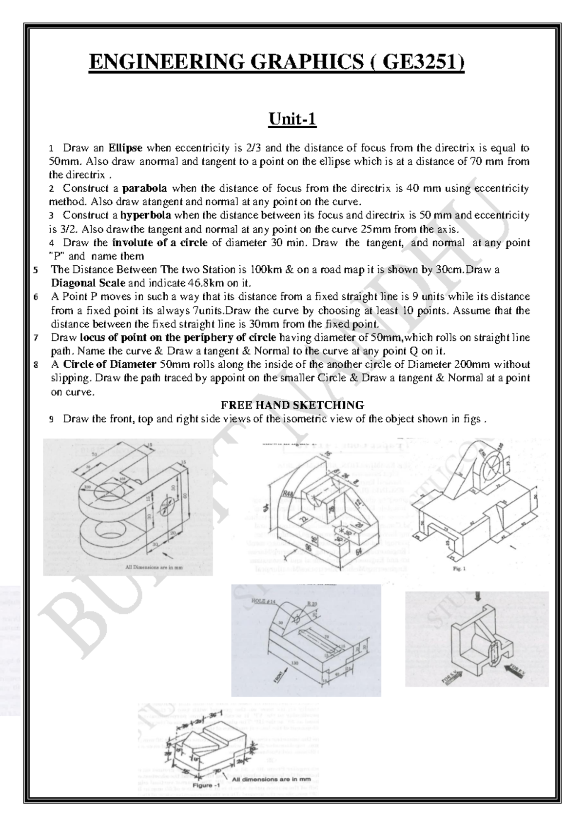 GE3251 - ENGINEERING GRAPHICS ( GE3251) Unit- 1 1 Draw an Ellipse when ...