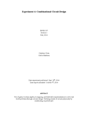 Lab 3 Finished - Experiments - Experiment 3: Familiarization with EDA Tools ENGR 357 Section 1 ...