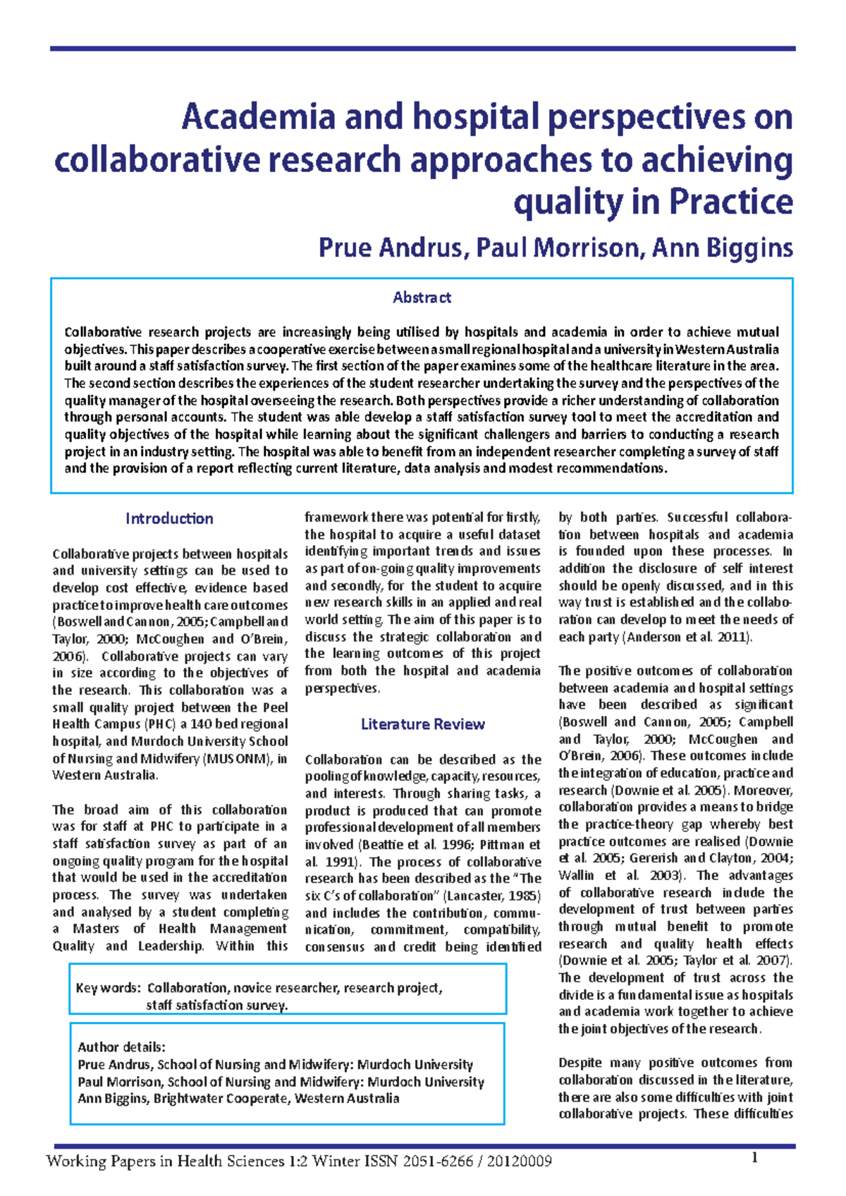 Academic and hospital perspectives on collaborative - Introduction ...