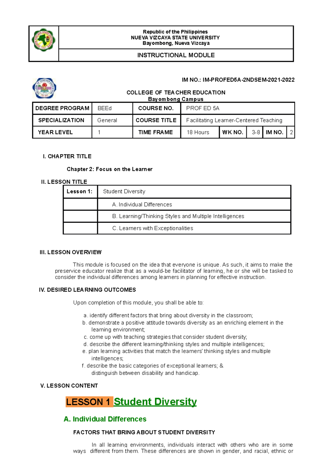 21-2 Module 2 - PROF ED 5A - Republic of the Philippines NUEVA VIZCAYA STATE UNIVERSITY ...