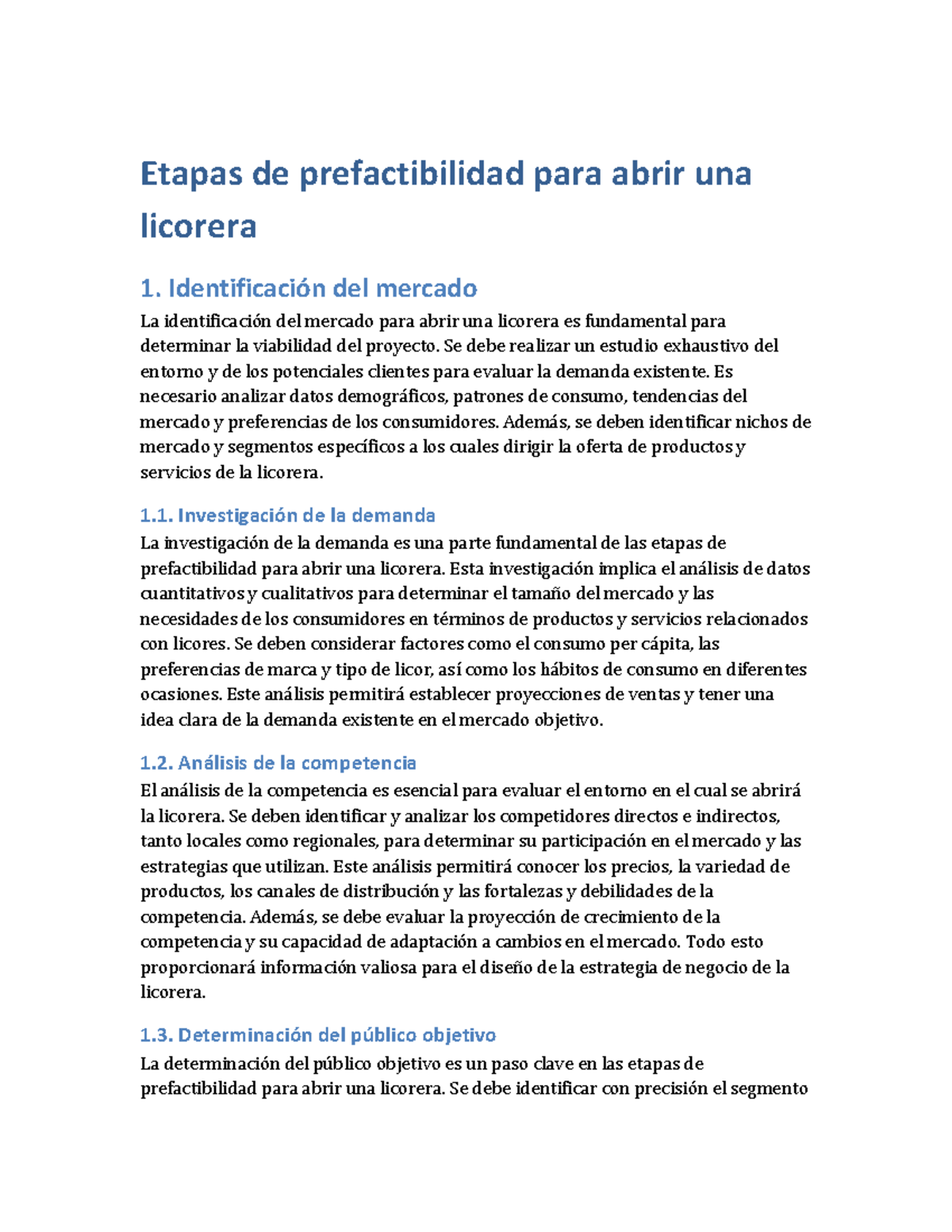 Etapas de prefactibilidad para abrir una licorera - Identificación del ...