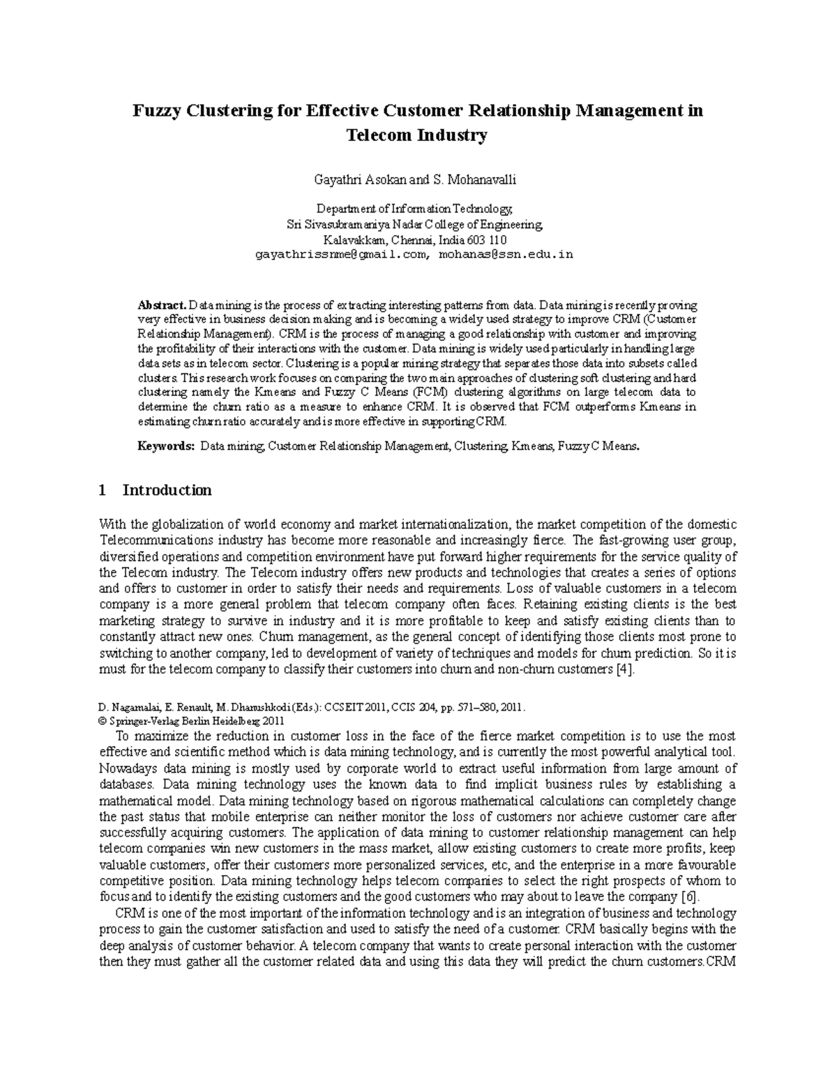 Fuzzy Clustering for Effective Customer Relationship Management in ...
