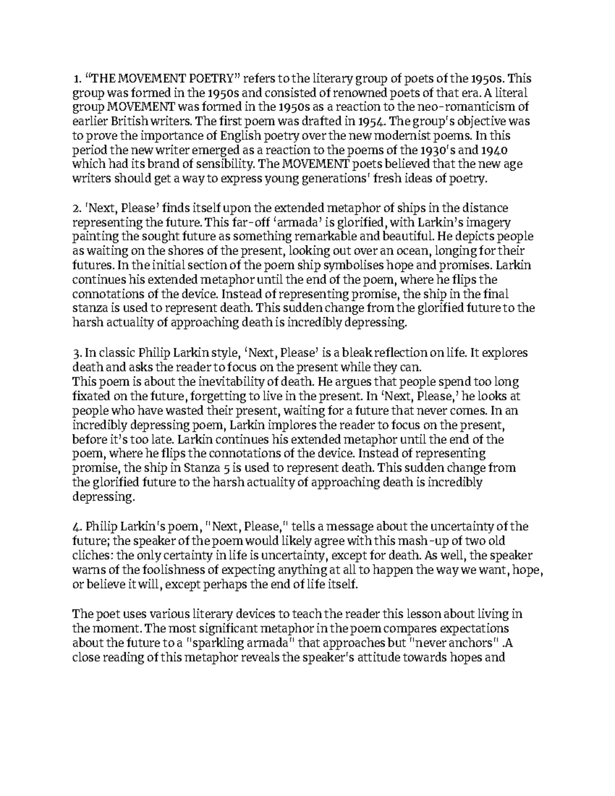 Philip Larkin Next Please Poem - “THE MOVEMENT POETRY” refers to the ...