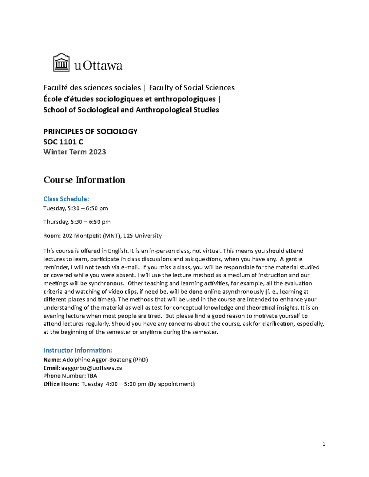 Course Outline - Faculté des sciences sociales | Faculty of Social ...