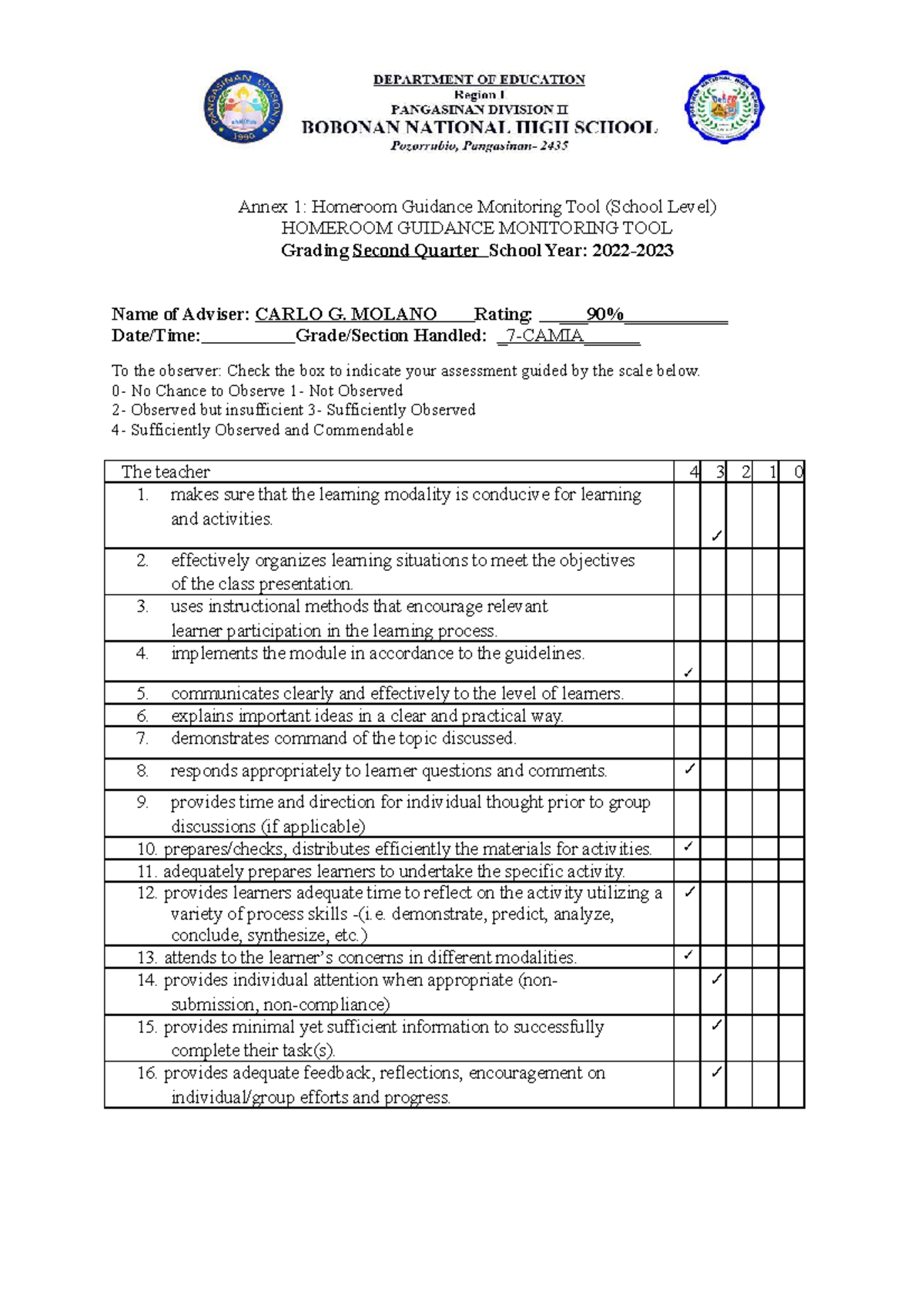Annex-1-HG- School-Monitoring-Tool-2023 2nd - Annex 1: Homeroom ...
