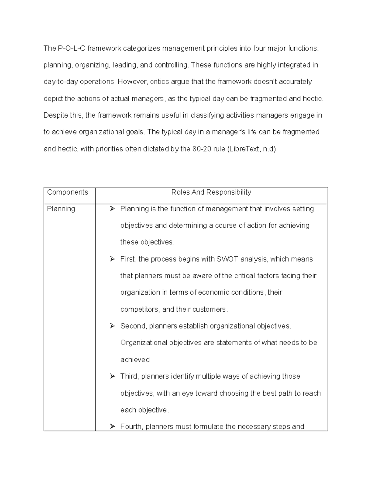 Journal unit 1 PBM - The P-O-L-C framework categorizes management ...
