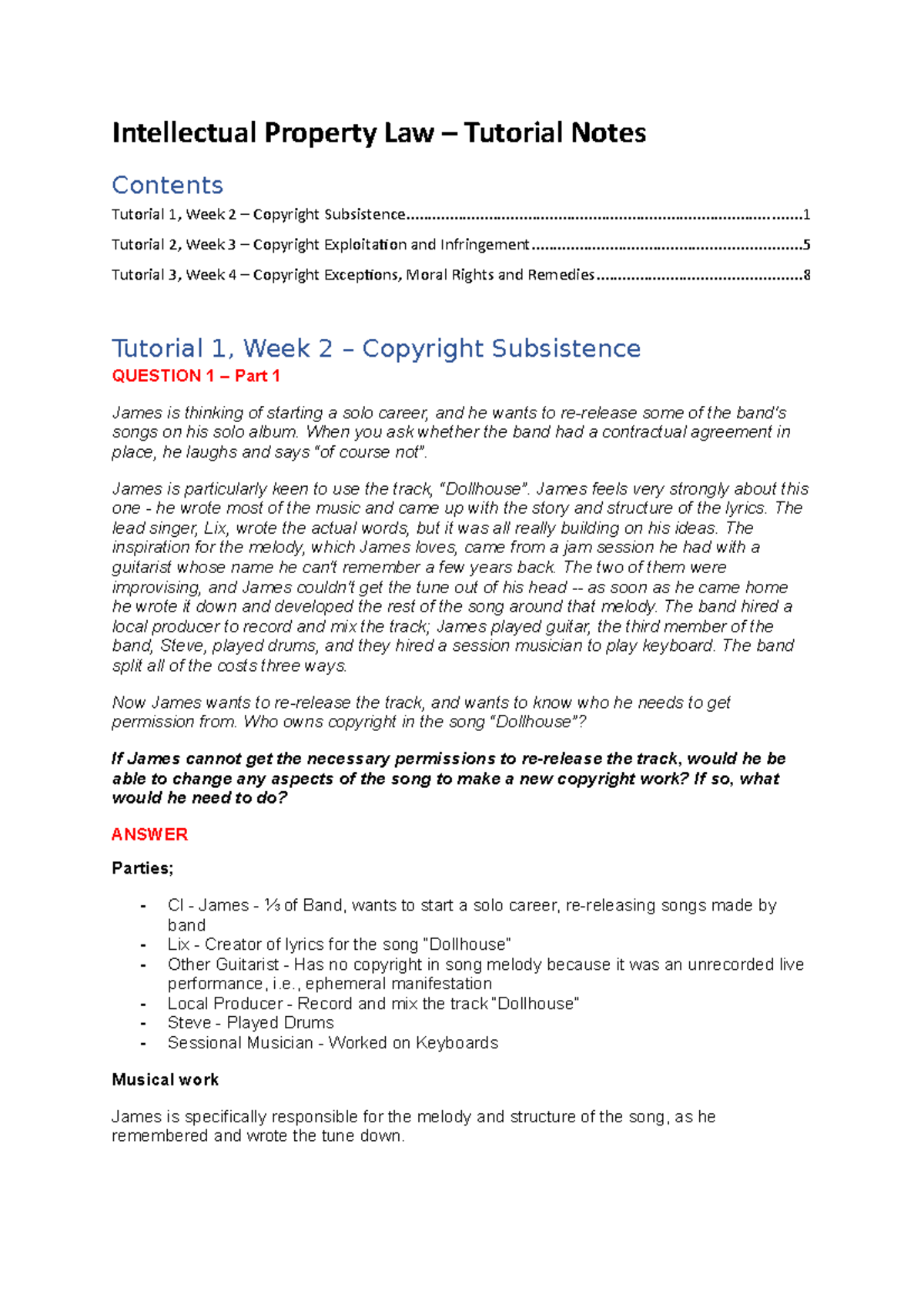 IP Law - Tutorial Notes - Intellectual Property Law – Tutorial Notes ...