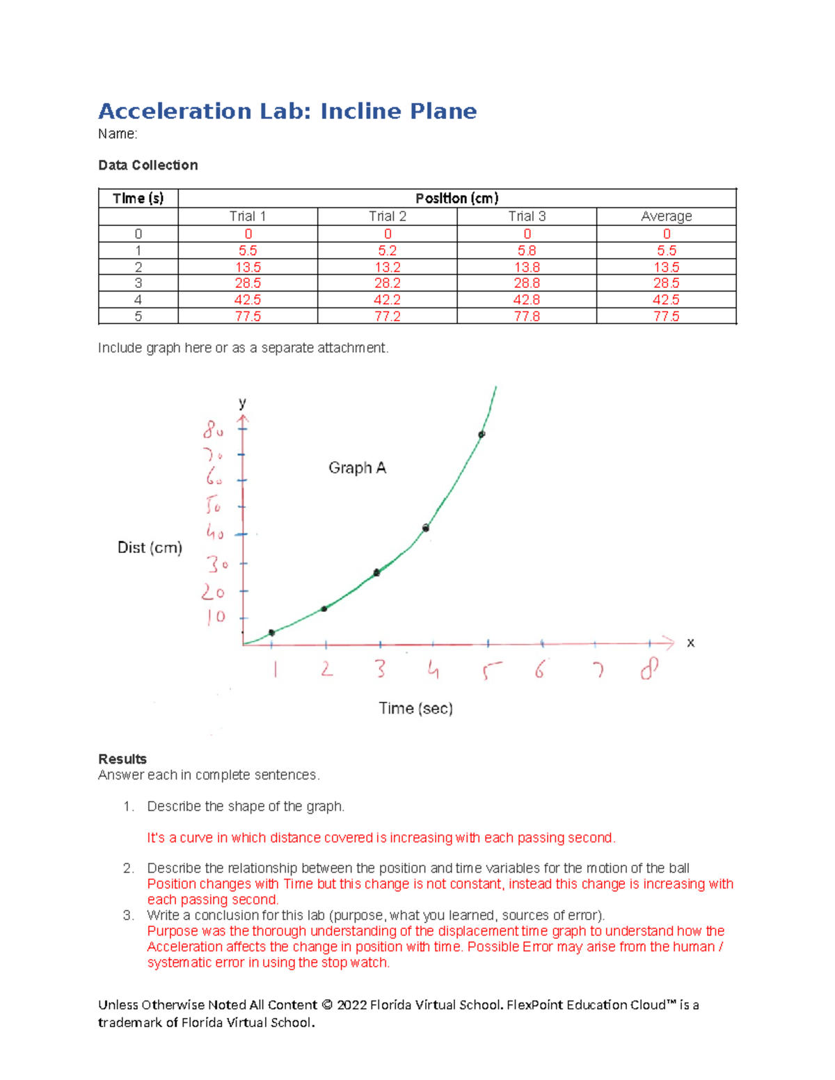 Worksheet 02 03a - assignment no 2 - Acceleration Lab: Incline Plane Name: Data Collection Time ...