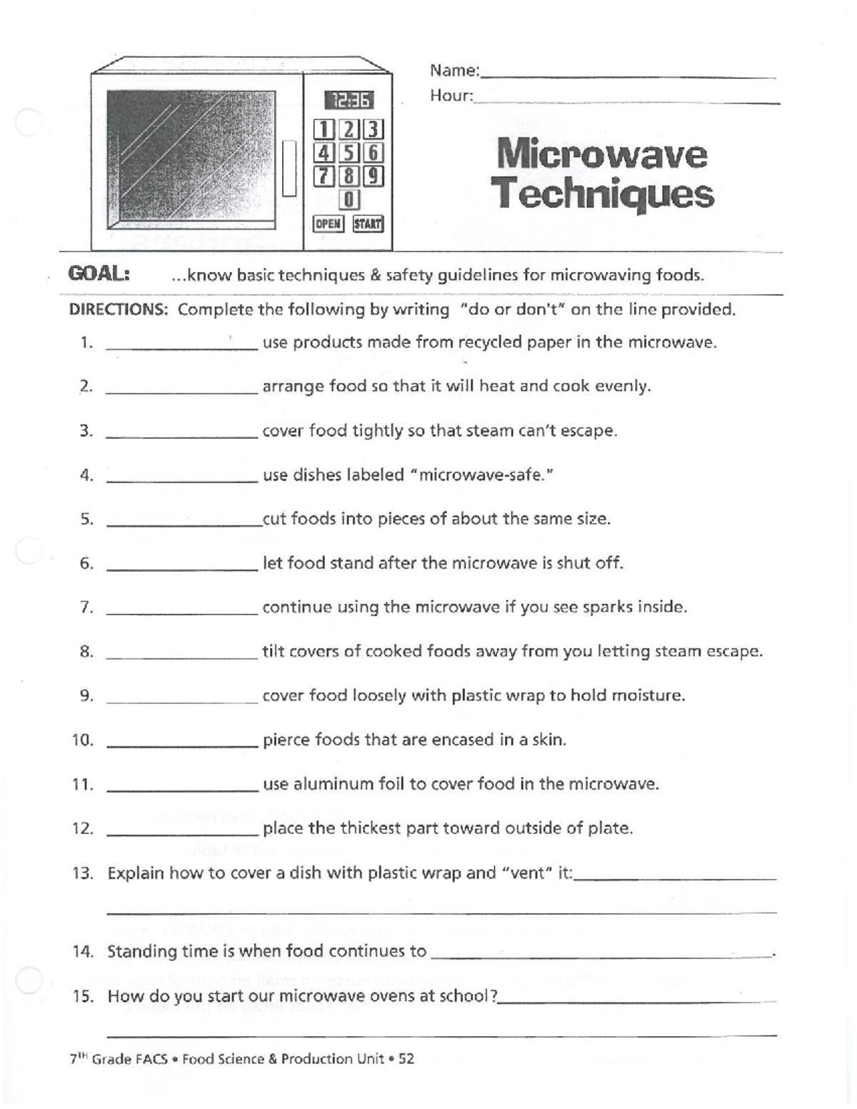 Microwave note wksht - very gdododo - Studocu