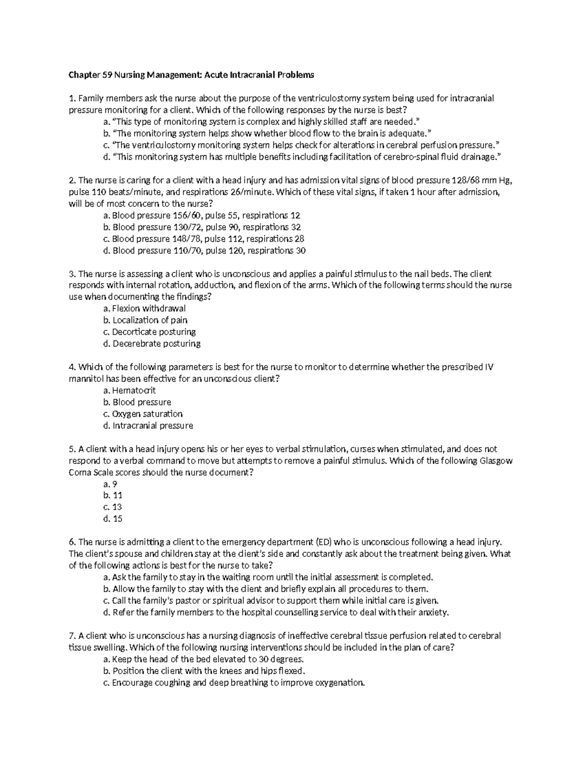 1 Ch59 Acute Intracranial Problemst P - Chapter 59 Nursing Management ...