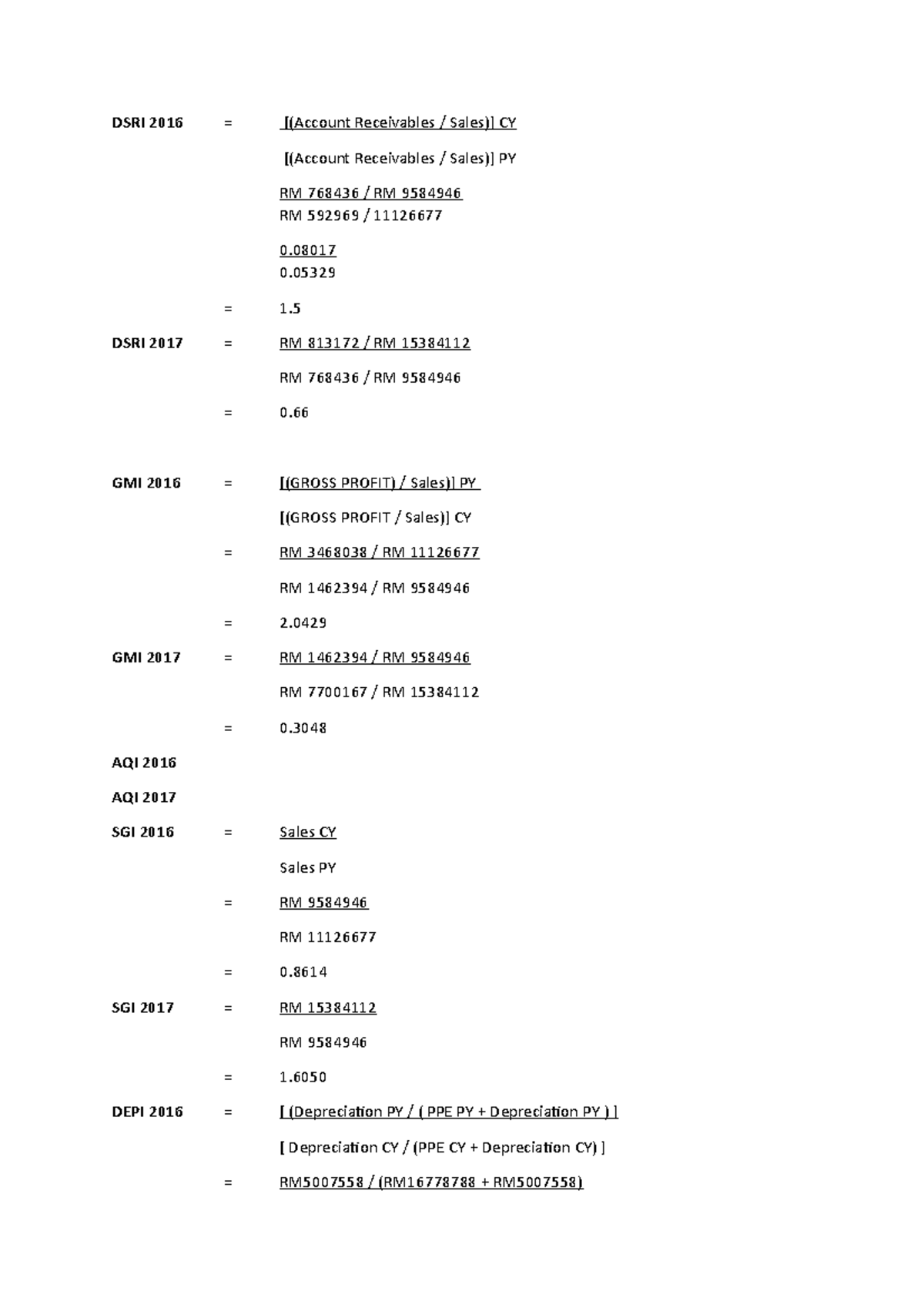 DEPI & SGAI[ 48] - uffj - DSRI 2016 = [(Account Receivables / Sales ...