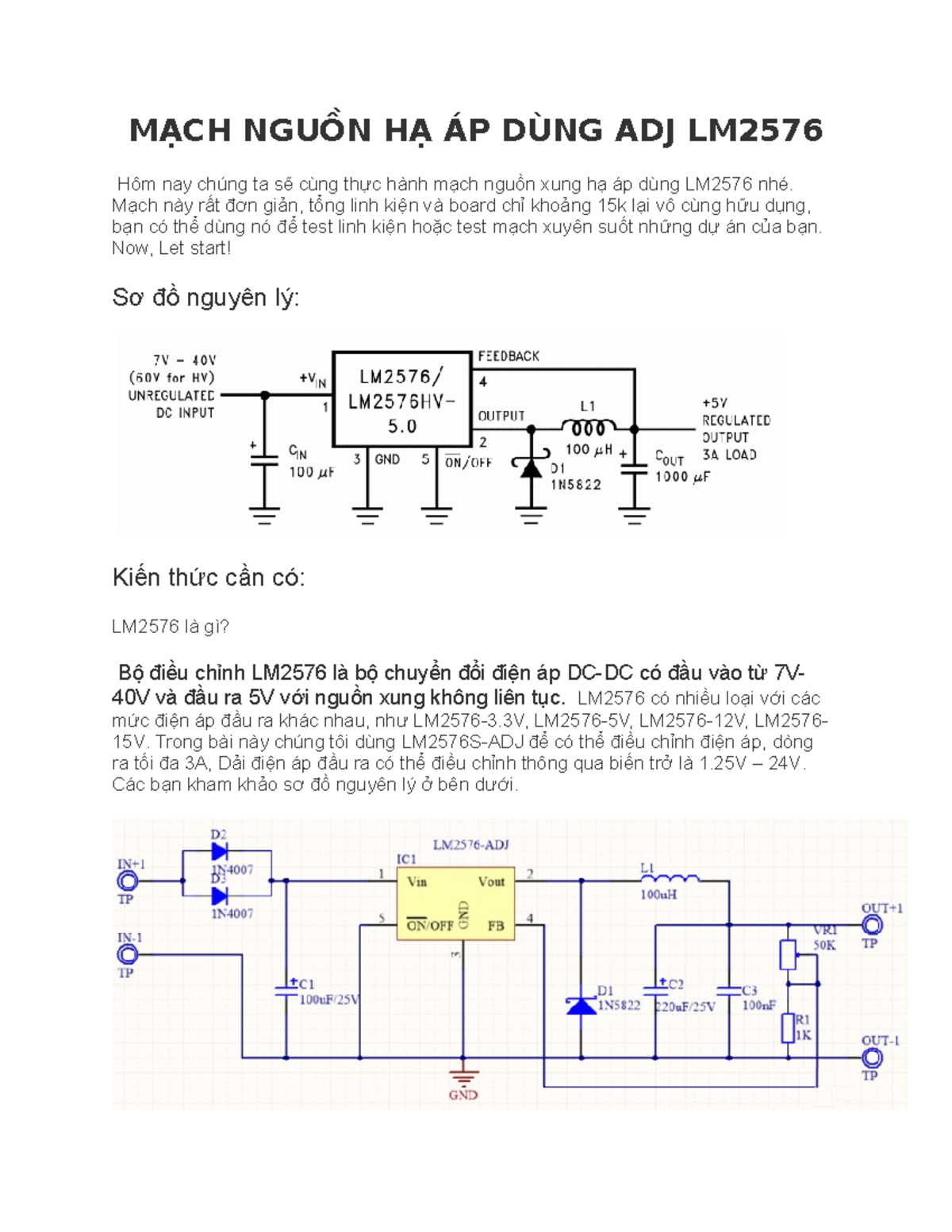 MẠCH NGUỒN HẠ ÁP DÙNG ADJ LM2576 - MẠCH NGUỒN HẠ ÁP DÙNG ADJ LM Hôm nay chúng ta sẽ cùng thực ...