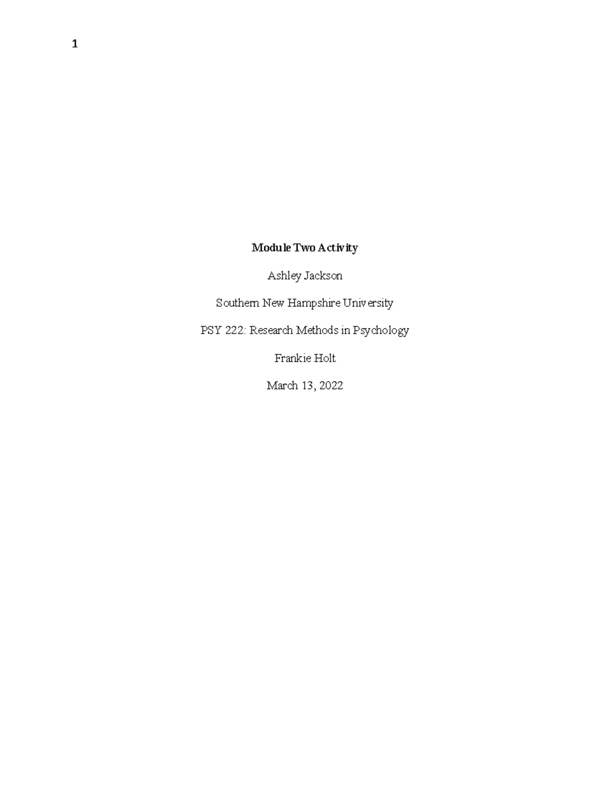 PSY222 Module Two Activity - Module Two Activity Ashley Jackson ...