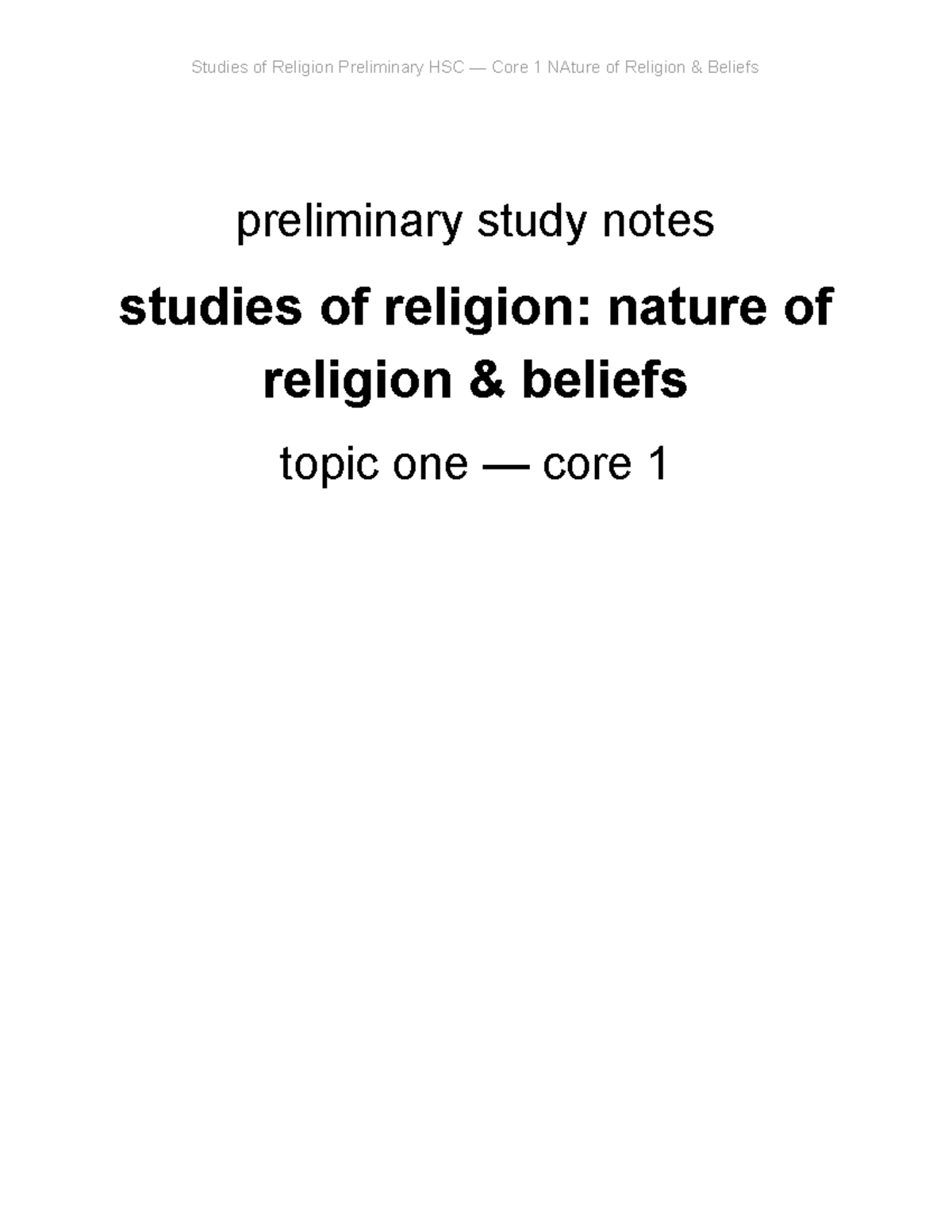 studies of religon 1 notes - preliminary study notes studies of ...