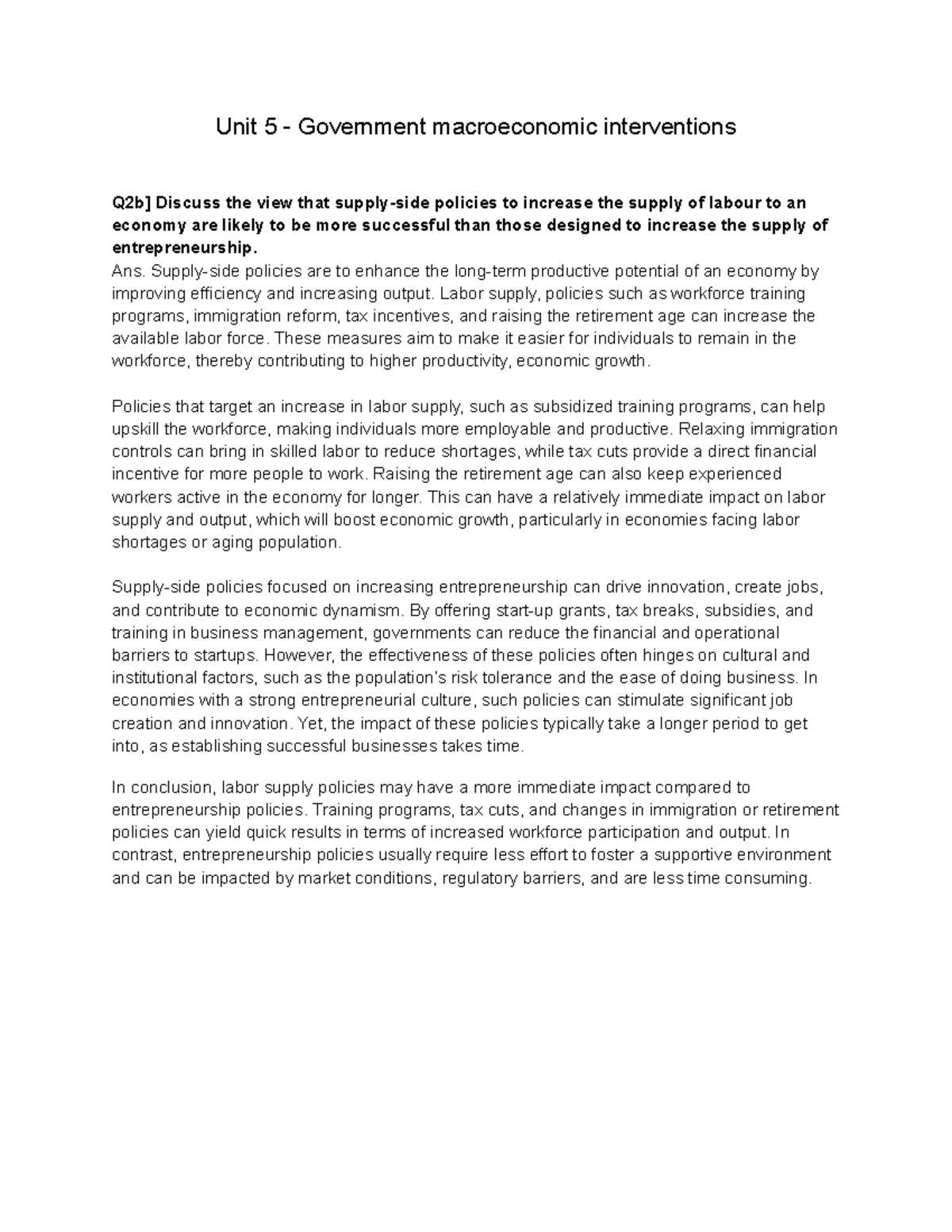 Eco unit 5 - past paper question for unit 5 eco as level - Unit 5 ...