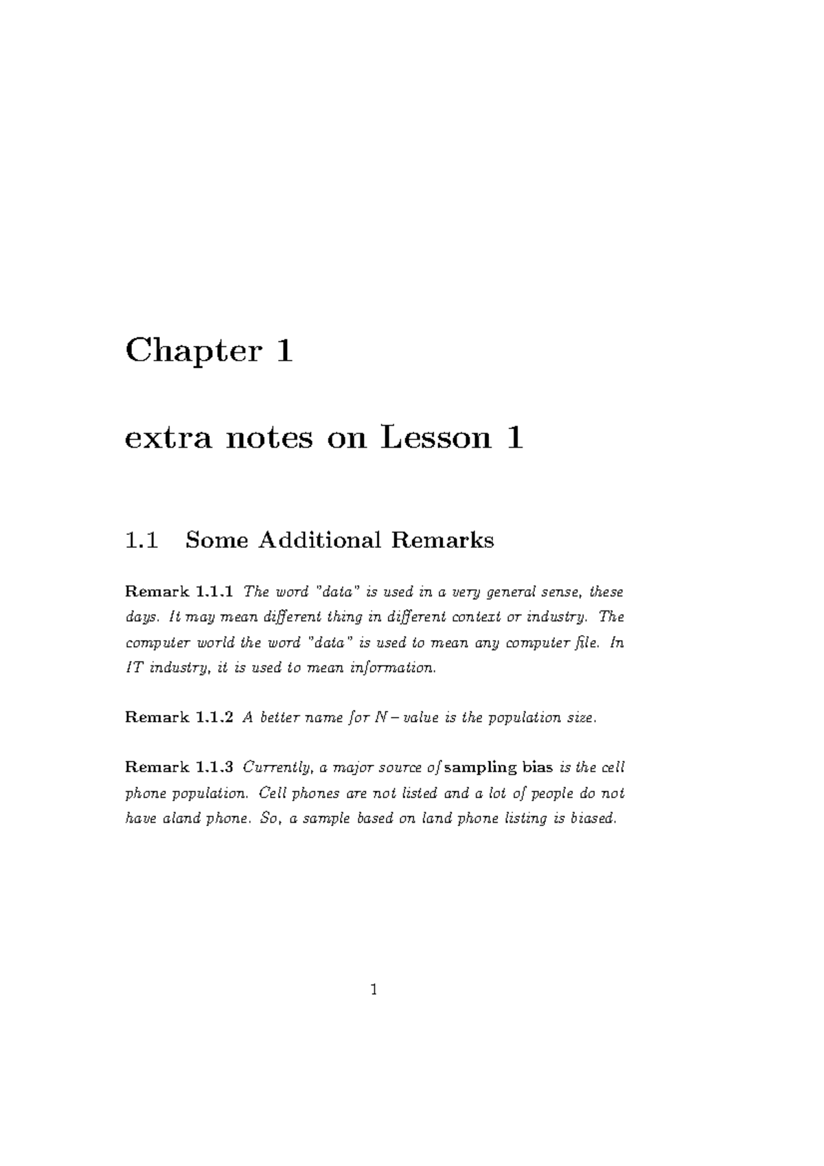 Lecture notes, lecture 1 - Chapter 1 extra notes on Lesson 1 1 Some ...