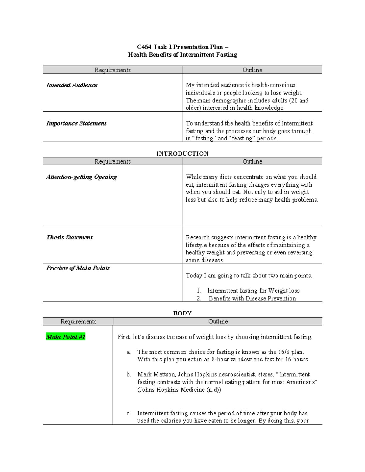 C 464 task 1 - task 1 - C464 Task 1 Presentation Plan – Health Benefits ...