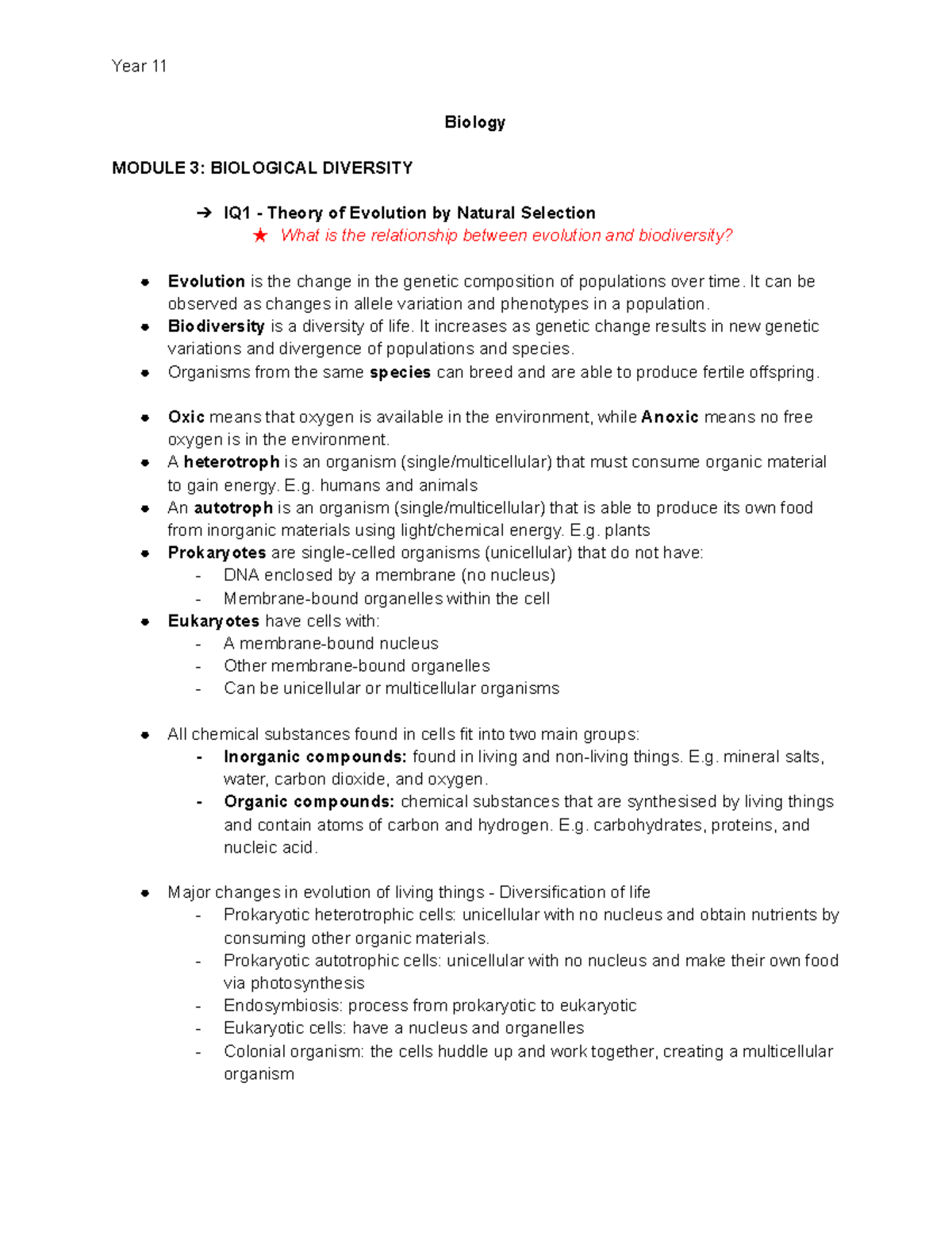 Biology notes - Mod 3 & 4 - Biology MODULE 3: BIOLOGICAL DIVERSITY IQ1 ...
