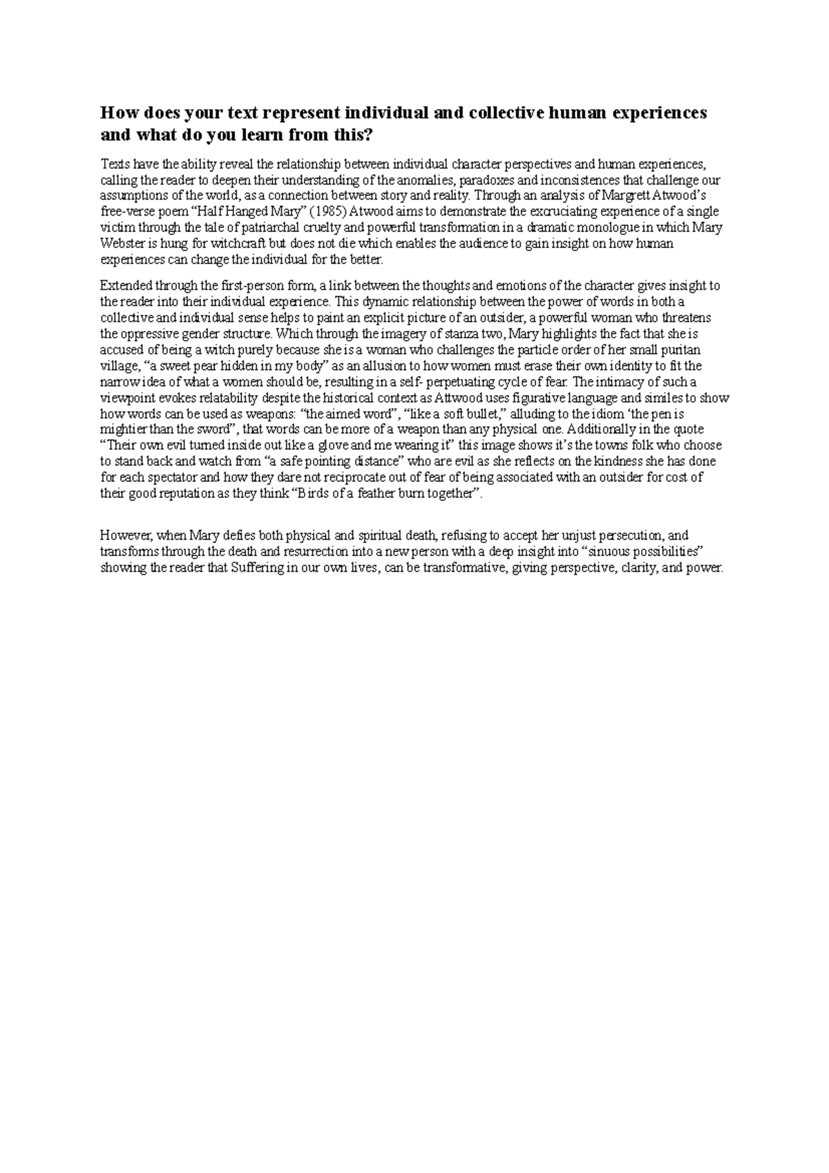 English Speach: analysis of half hanged mary - How does your text ...