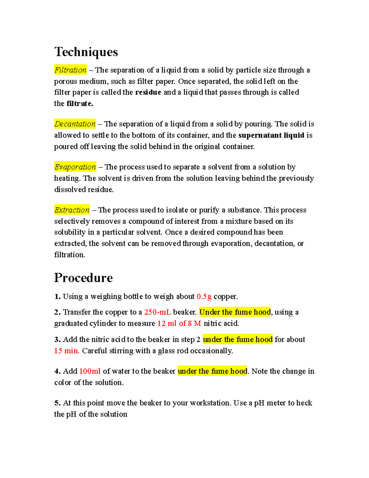 Chemistry pre lab - Copy - Techniques Filtration – The separation of a ...