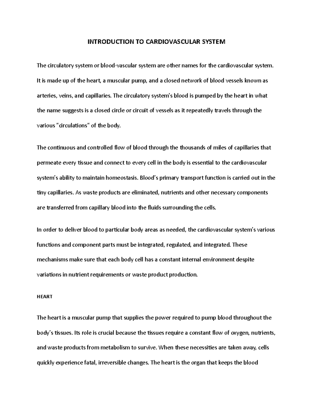 Introduction to Cardiovascular System - INTRODUCTION TO CARDIOVASCULAR ...