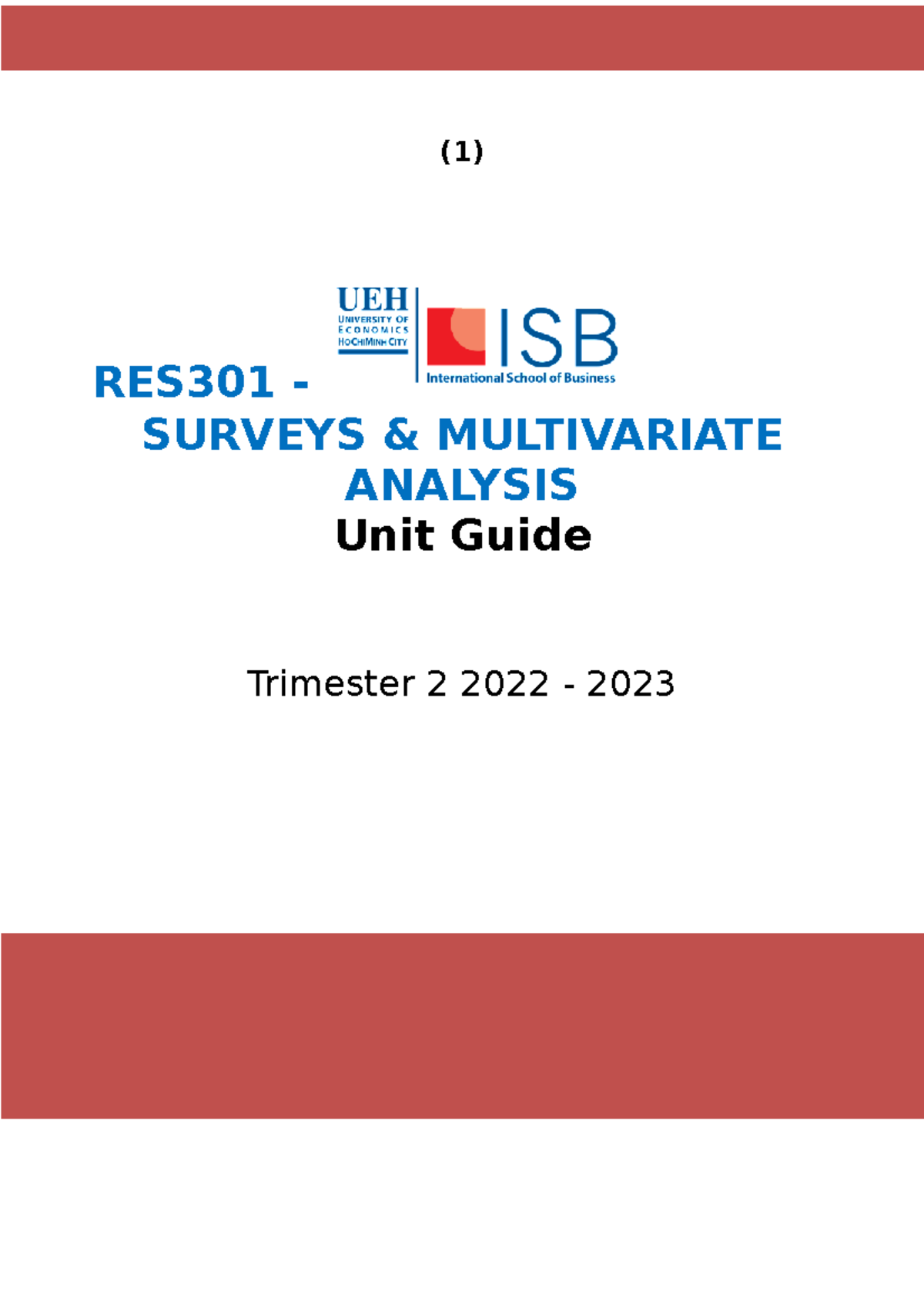 SMA - Unit Guide - Vi Tran - (1) RES301 - SURVEYS & MULTIVARIATE ...