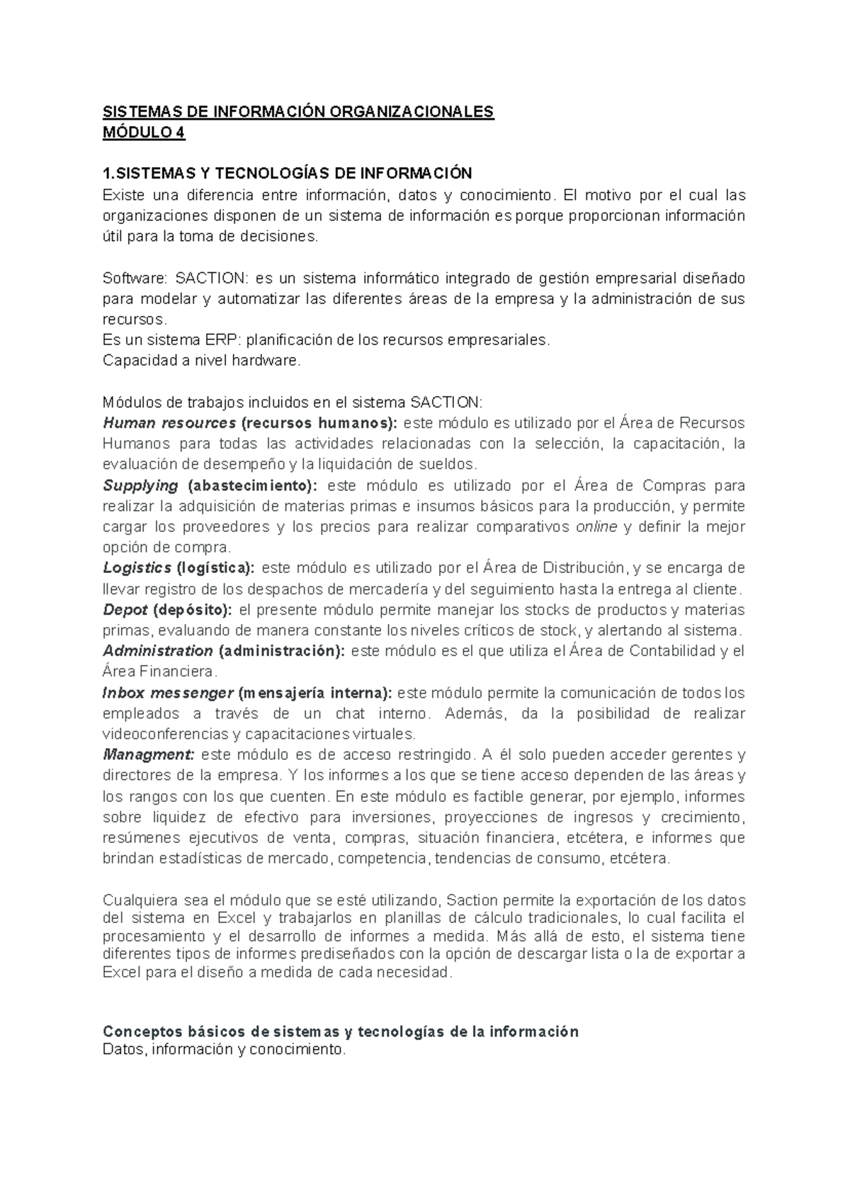 Sistemas Módulo 4 Resumen - SISTEMAS DE INFORMACIÓN ORGANIZACIONALES MÓDULO 4 1 Y TECNOLOGÍAS DE ...