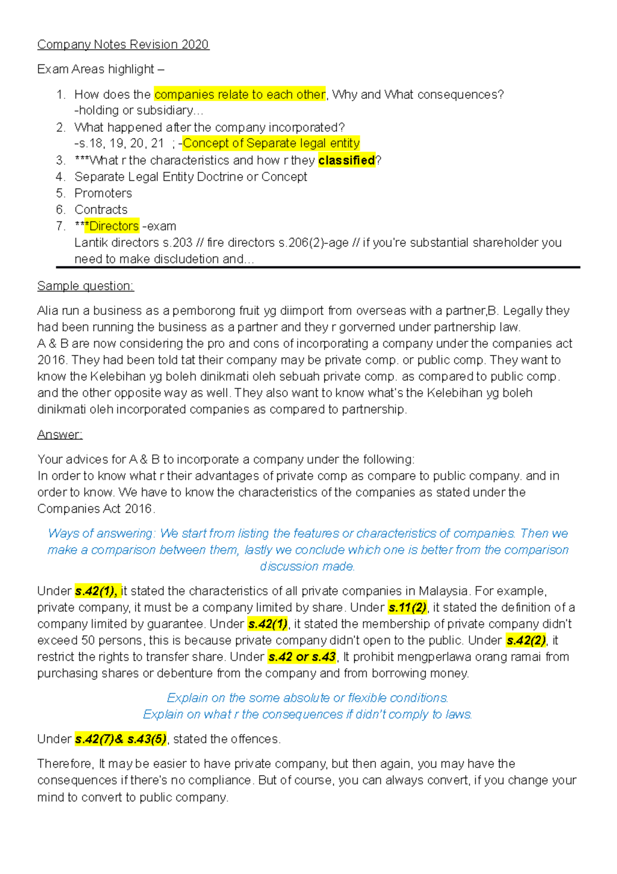 Company Notes Revision Lectures 2020 - Company Notes Revision 2020 Exam ...