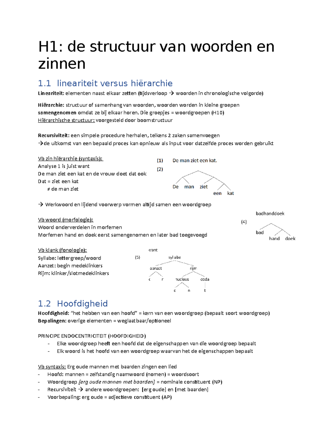 H1 samenvatting - Basisbegrippen Morfologie - H1: de structuur van ...