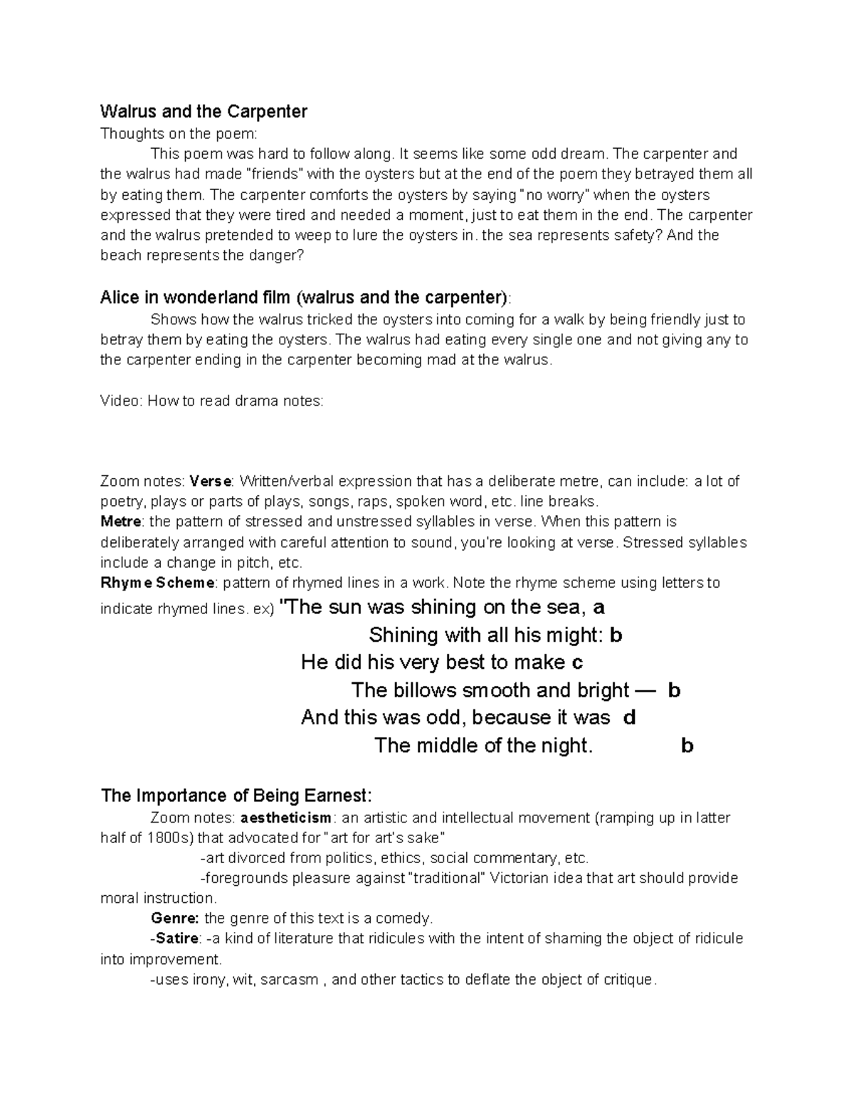 ENG 112 notes - Walrus and the Carpenter Thoughts on the poem: This ...