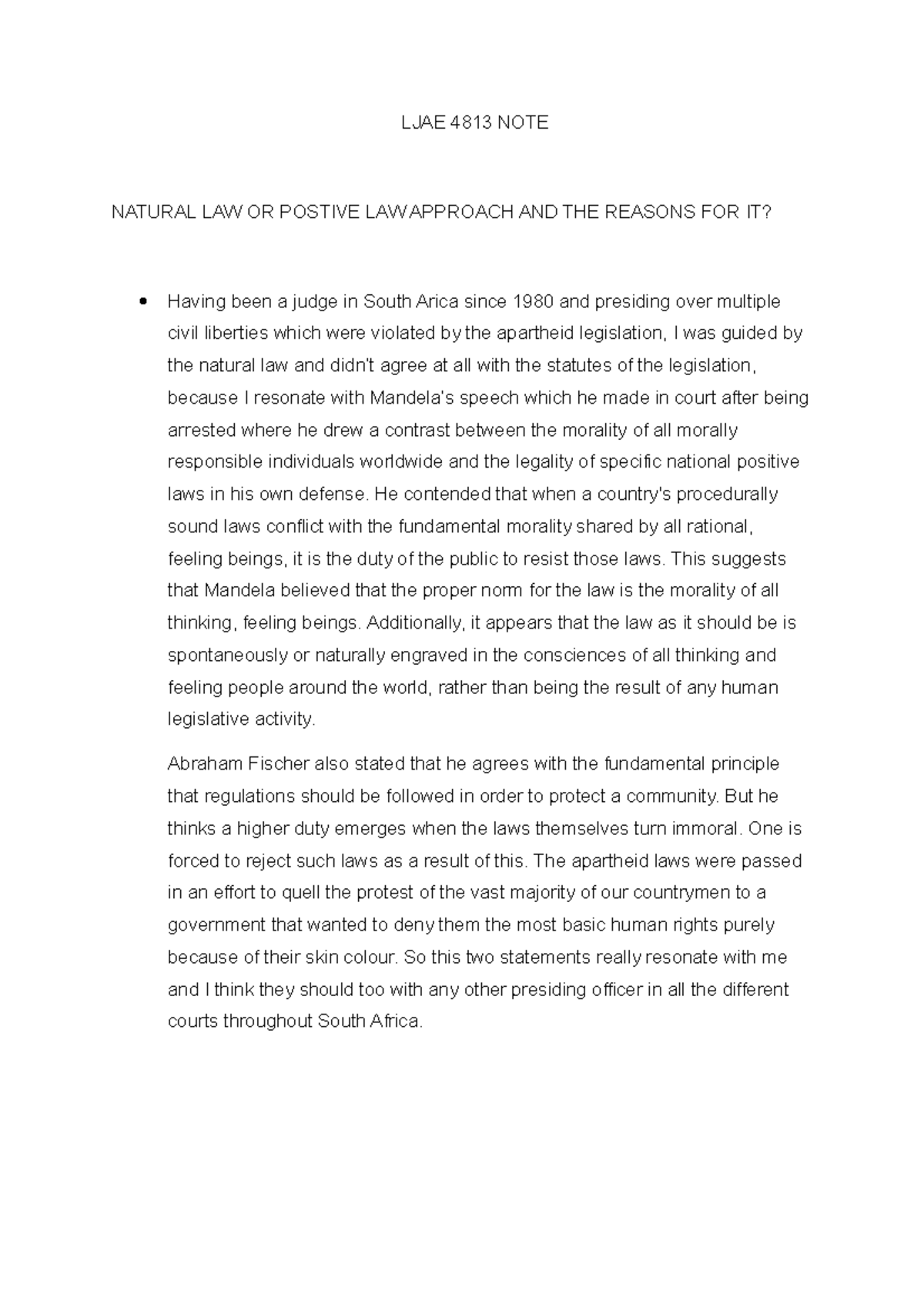 LJAE 4813 NOTE Assignment - LJAE 4813 NOTE NATURAL LAW OR POSTIVE LAW ...