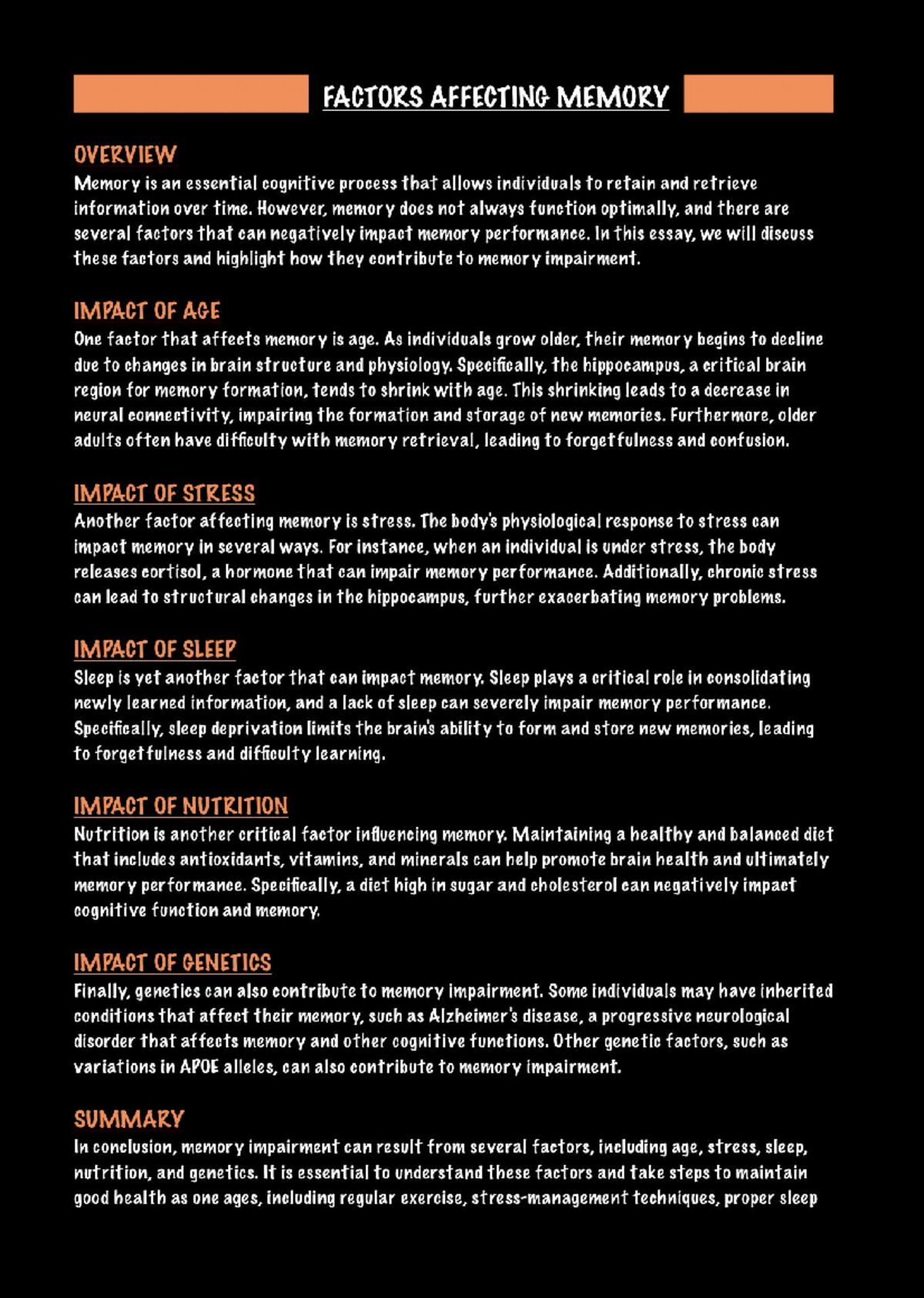 Lecture Notes: Factors Affecting Memory - 8638 - Studocu