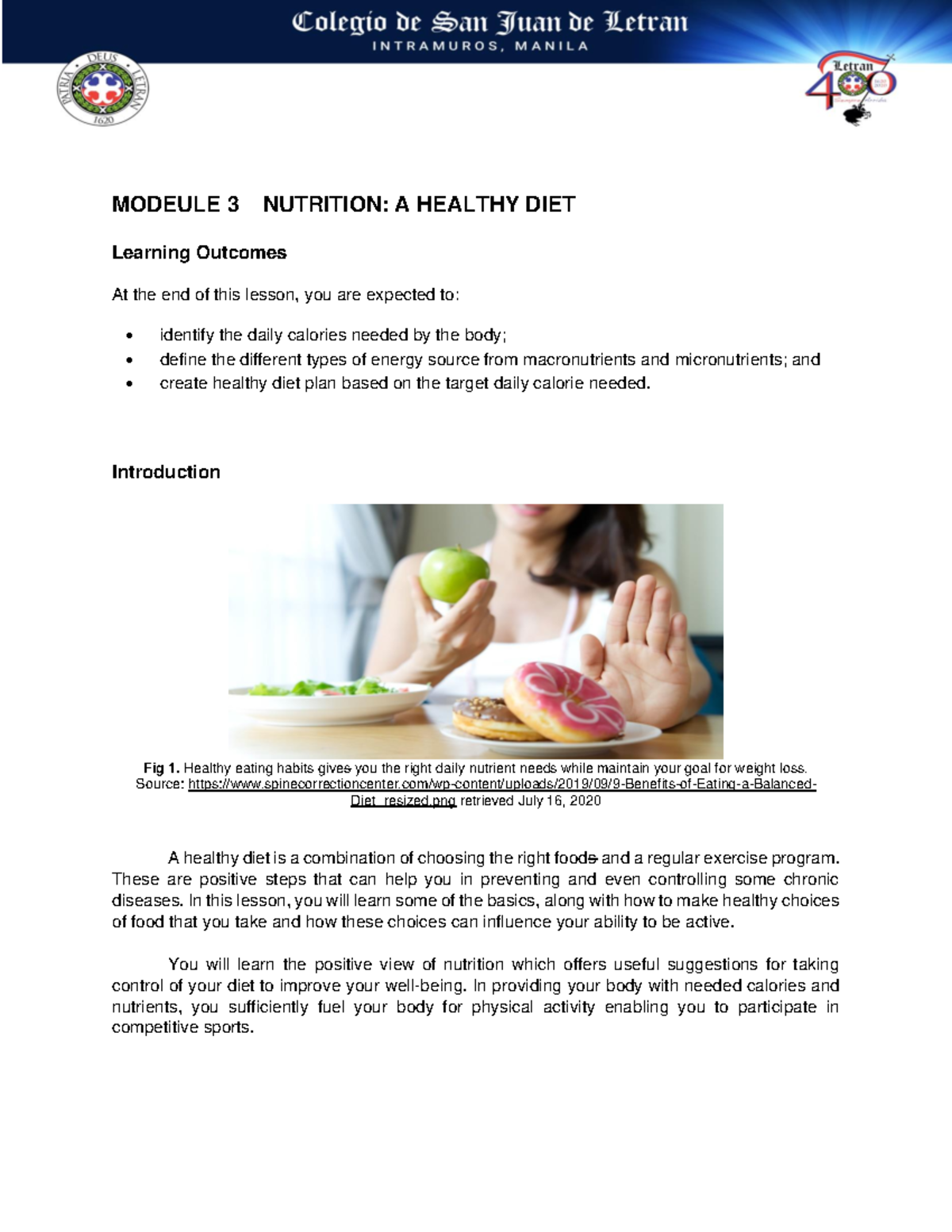 PATHFIT01 Module 3 - MODEULE 3 NUTRITION: A HEALTHY DIET Learning ...