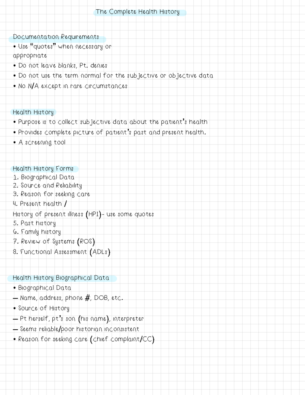 The Complete Health History - NURS 2020 - Studocu