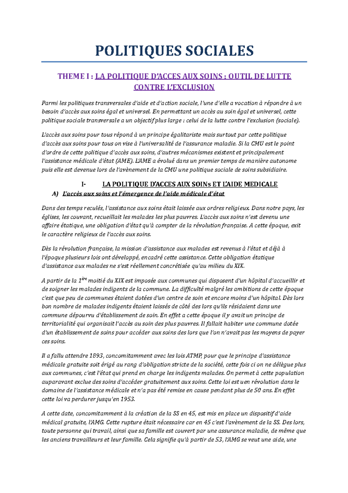 Politiques sociales - POLITIQUES SOCIALES THEME I : LA POLITIQUE D ...