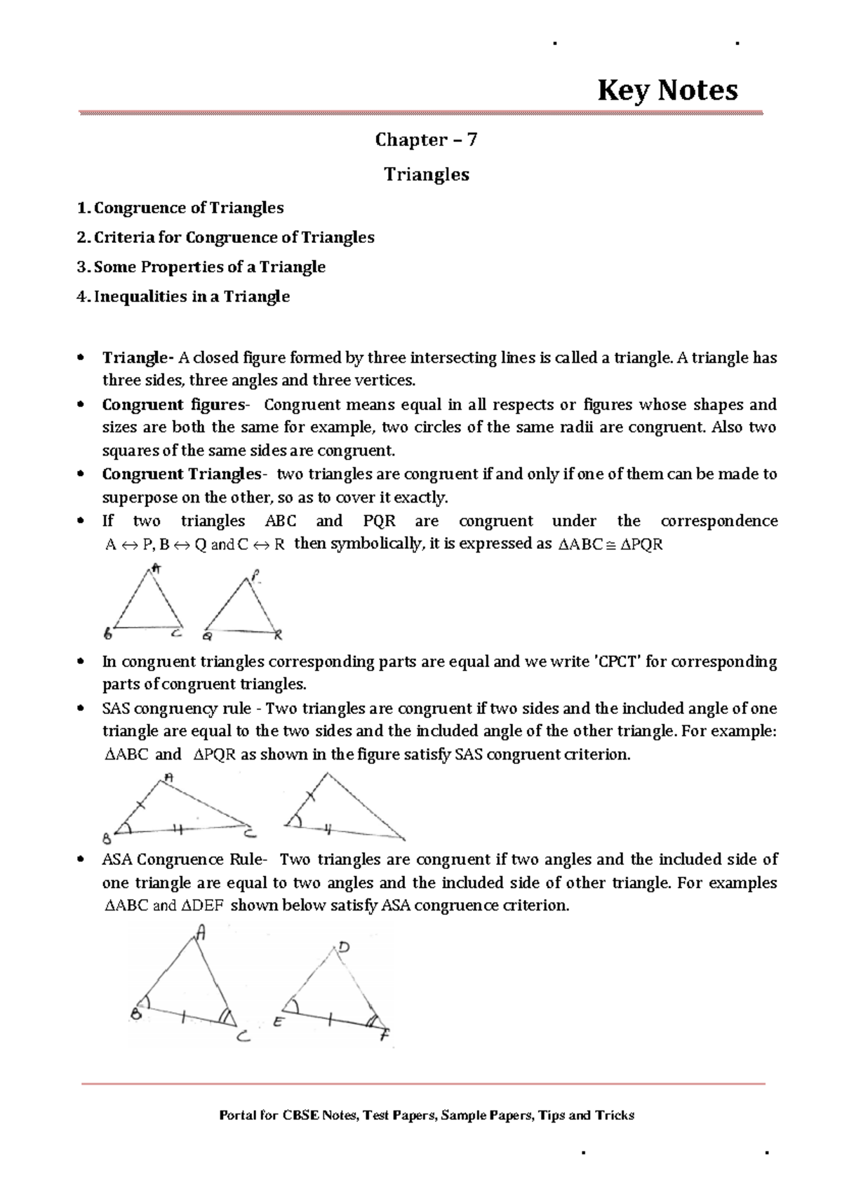 Key Notes Chapter 7 Triangles - Studocu