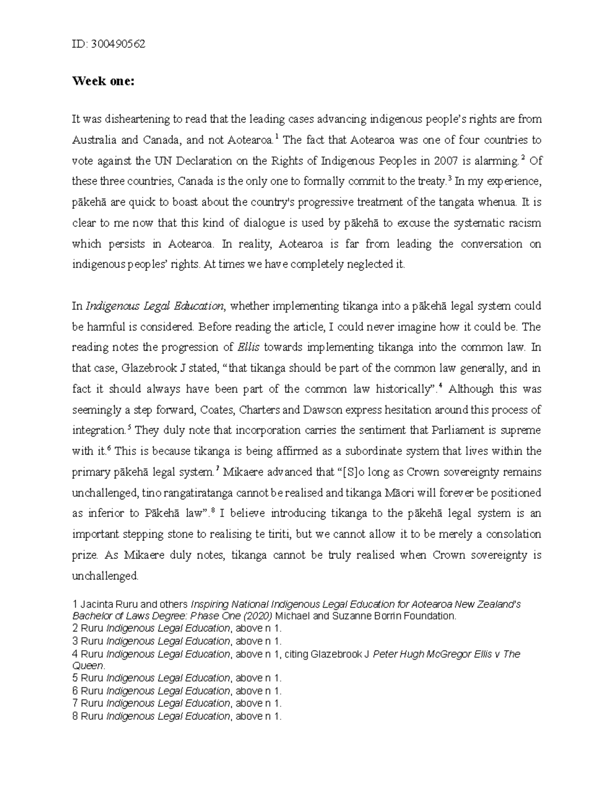 LAWS313 (Māori customary law) reflective jounralling assignment -3 ...