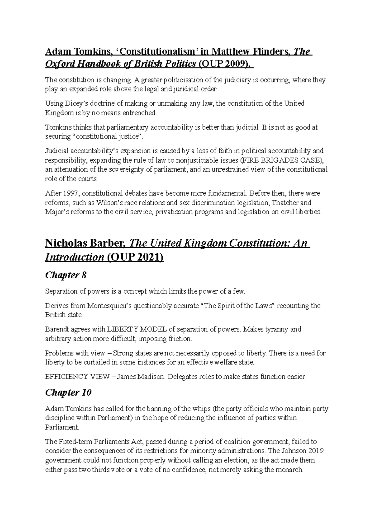 THE Separation OF Powers - Adam Tomkins, ‘Constitutionalism’ in Matthew ...