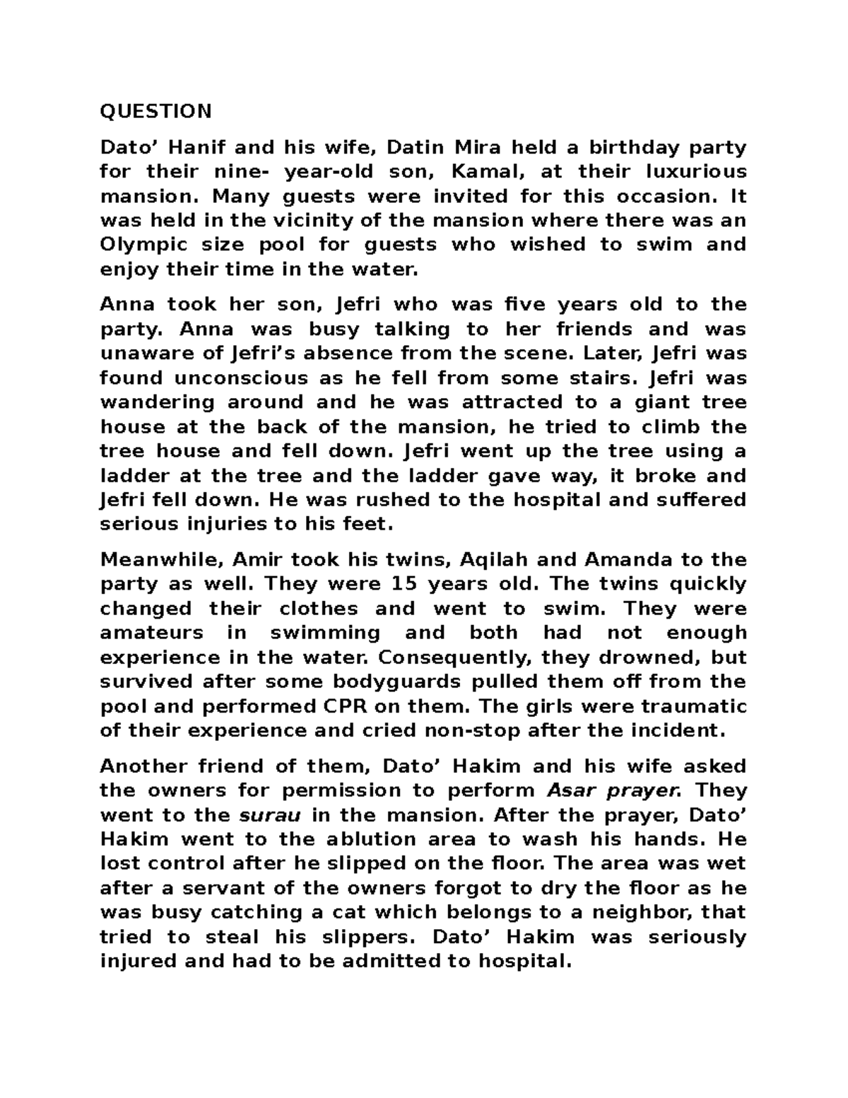 Final Assessment - test in sesi 2020 - QUESTION Dato’ Hanif and his ...