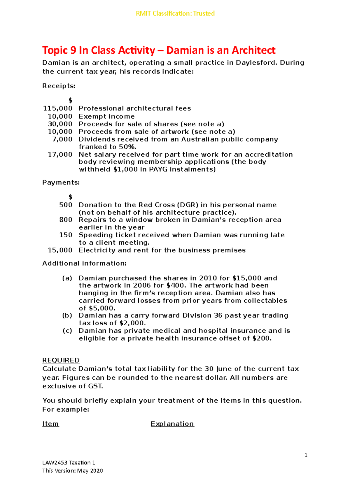 Topic 9 In Class Activity - Damian is an Architect-2 - RMIT ...