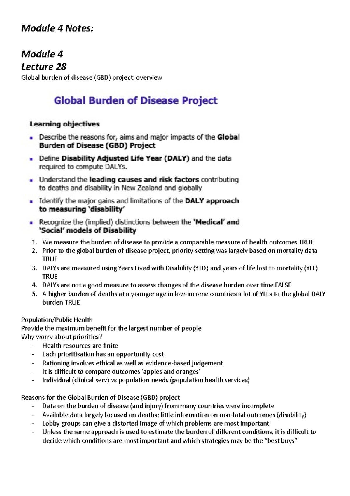 Module 4 Notes - Module 4 Notes: Module 4 Lecture 28 Global burden of ...