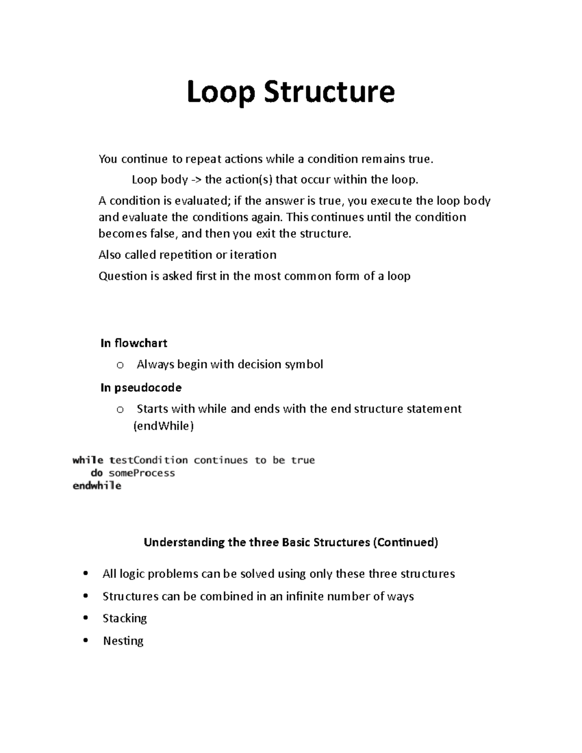 Loop Structure Loop Structure You Continue To Repeat Actions While A 