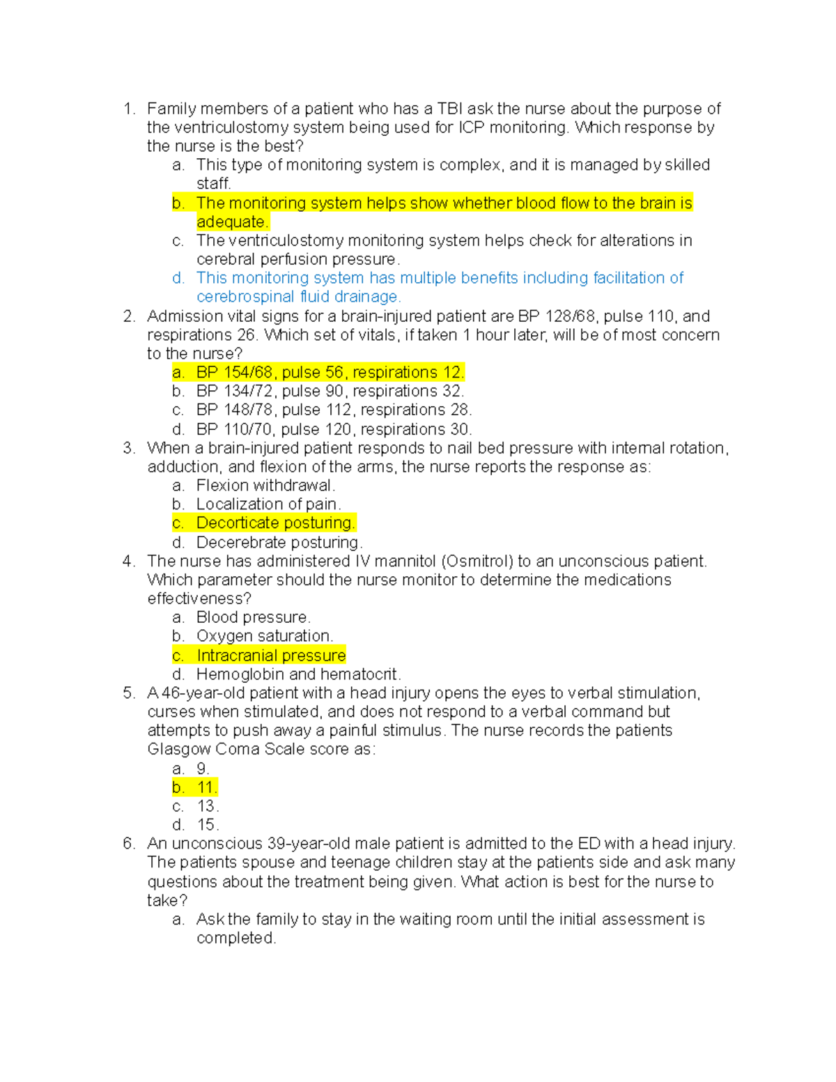 Week 10 Study Guide - Practice questions - Family members of a patient ...