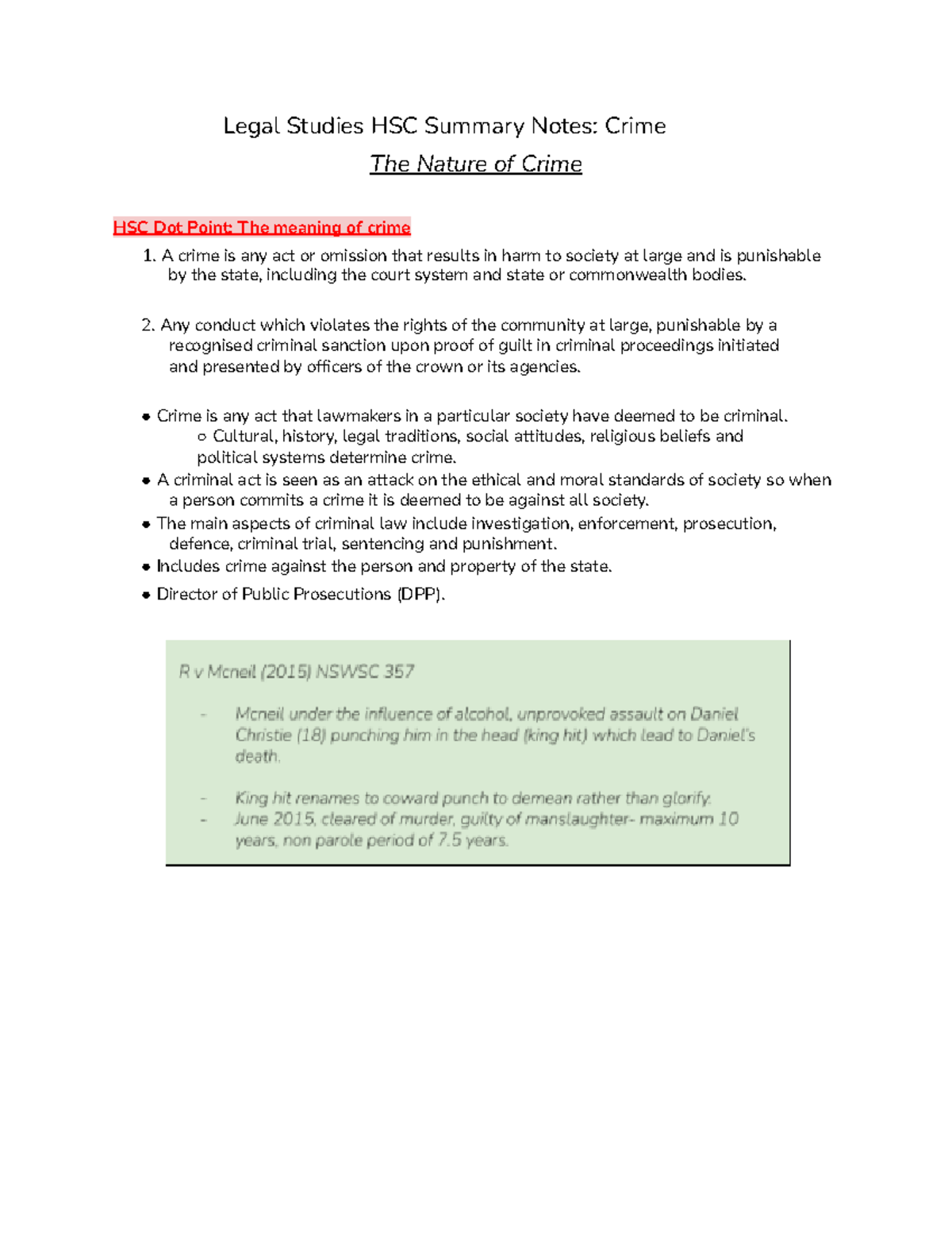 Legal Studies Summary Notes - Legal Studies HSC Summary Notes: Crime ...