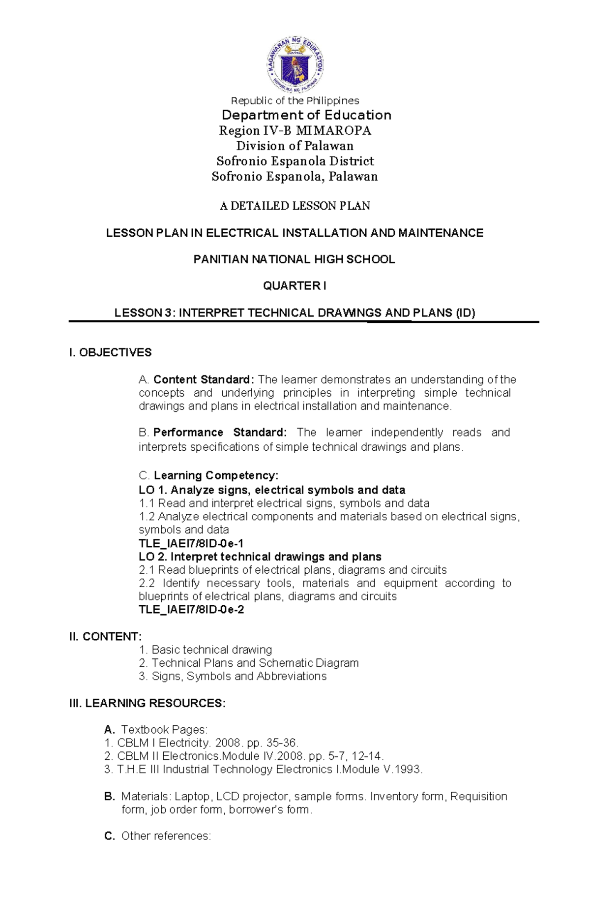 Lesson 3- Interpret Technical Drawings AND Plans (ID) - Republic of the ...