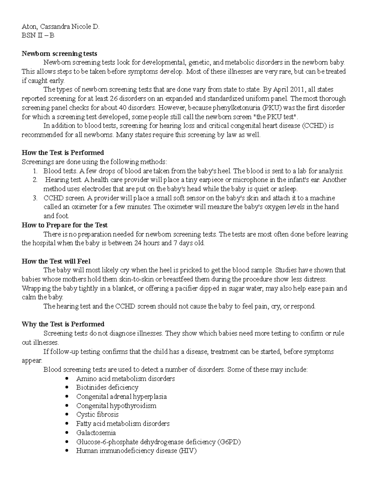 Newborn Screening & Blood Transfusion Report - RLE Assignment - Aton ...